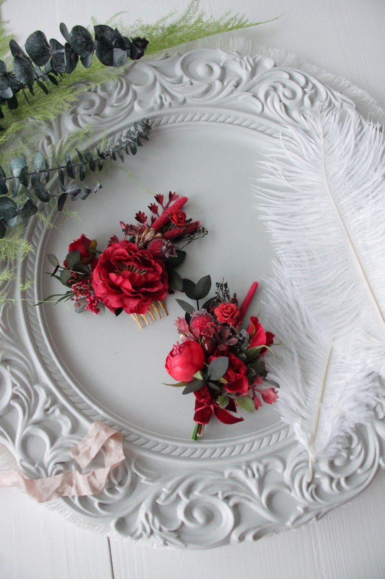 Red Flower Hair Pinsflower Hair Pinswedding - Etsy