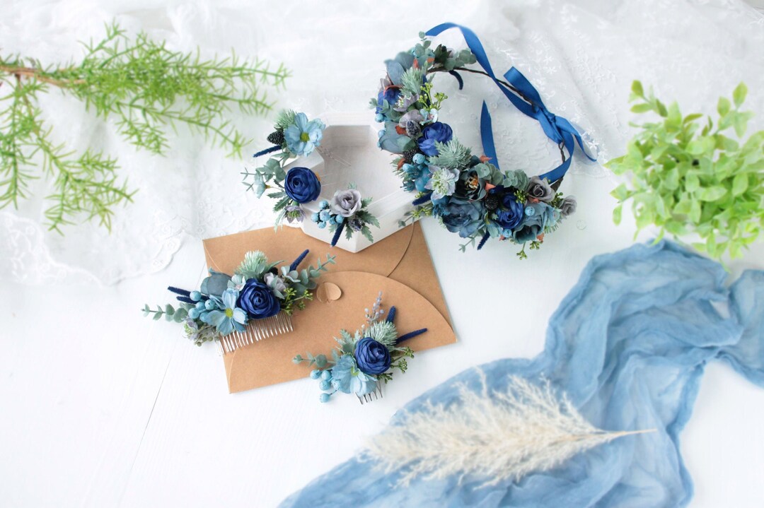 Navy Blue Flower Crown,bridal Floral Crown,woodland Wedding,blue Floral ...