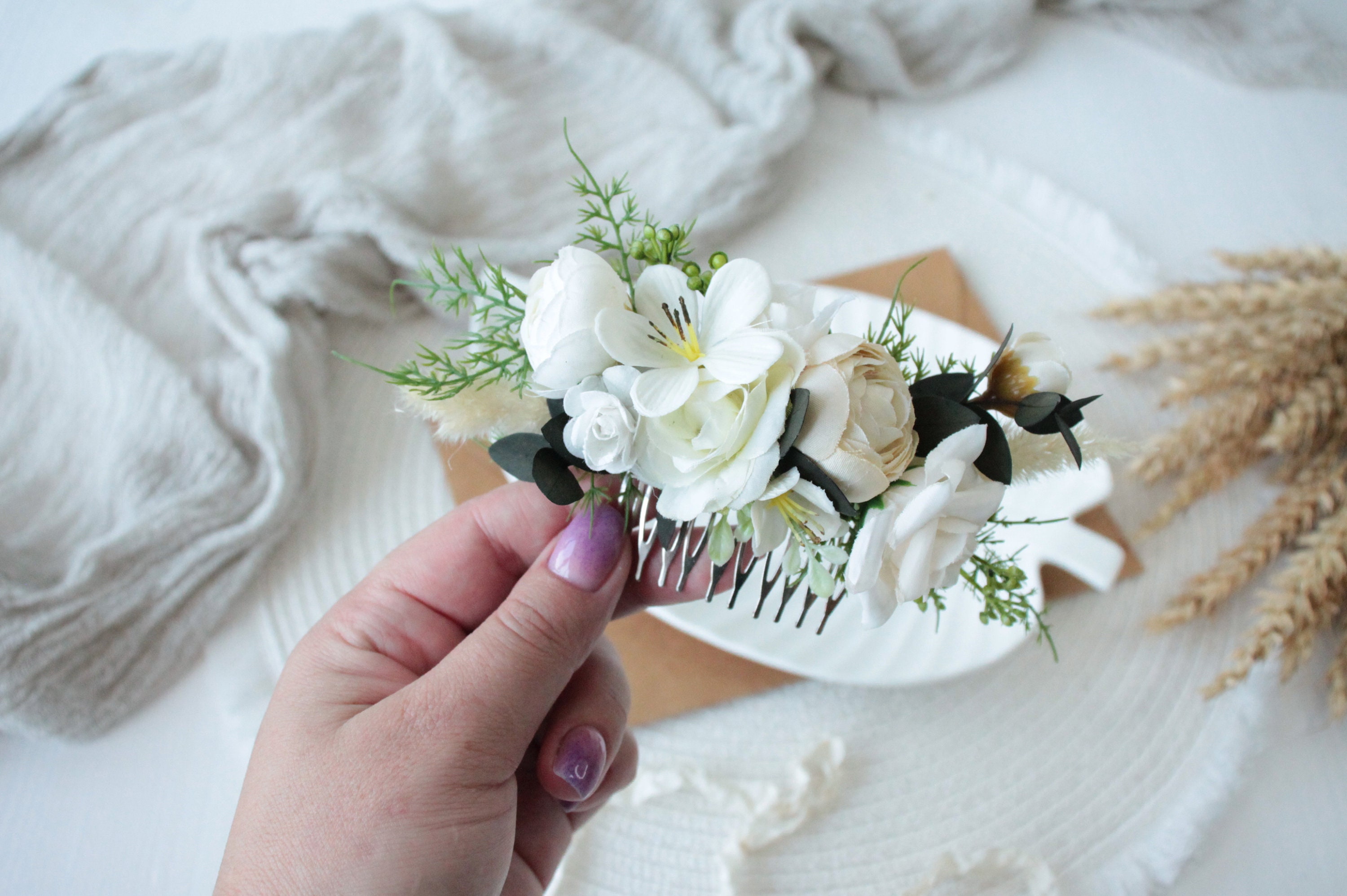 Ivory flower comb weddingRustic floral hair combBridal hair | Etsy