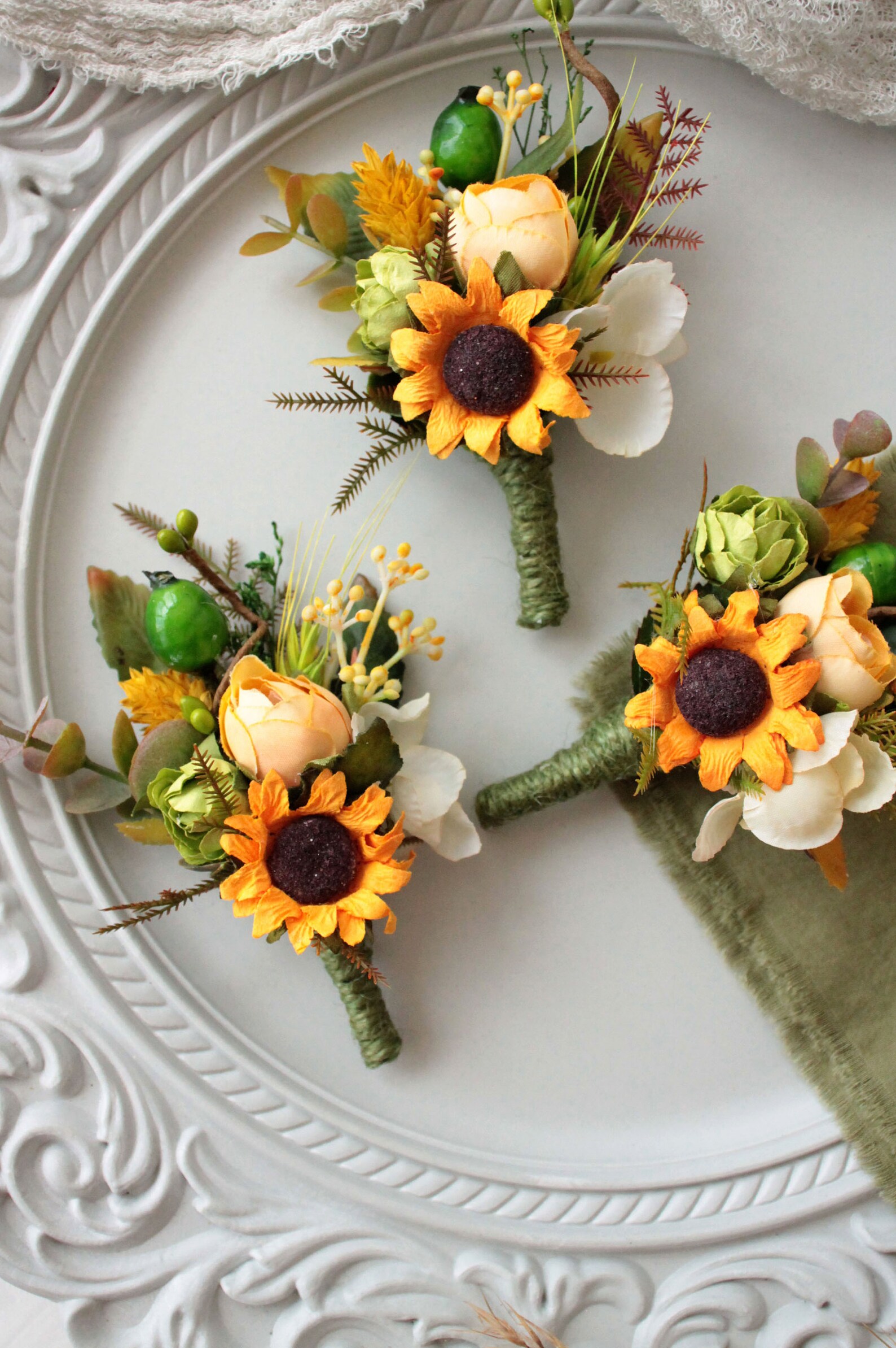 Rustic Sunflower Boutonniere, Faux Wedding Groom Accessory Floral Lapel ...