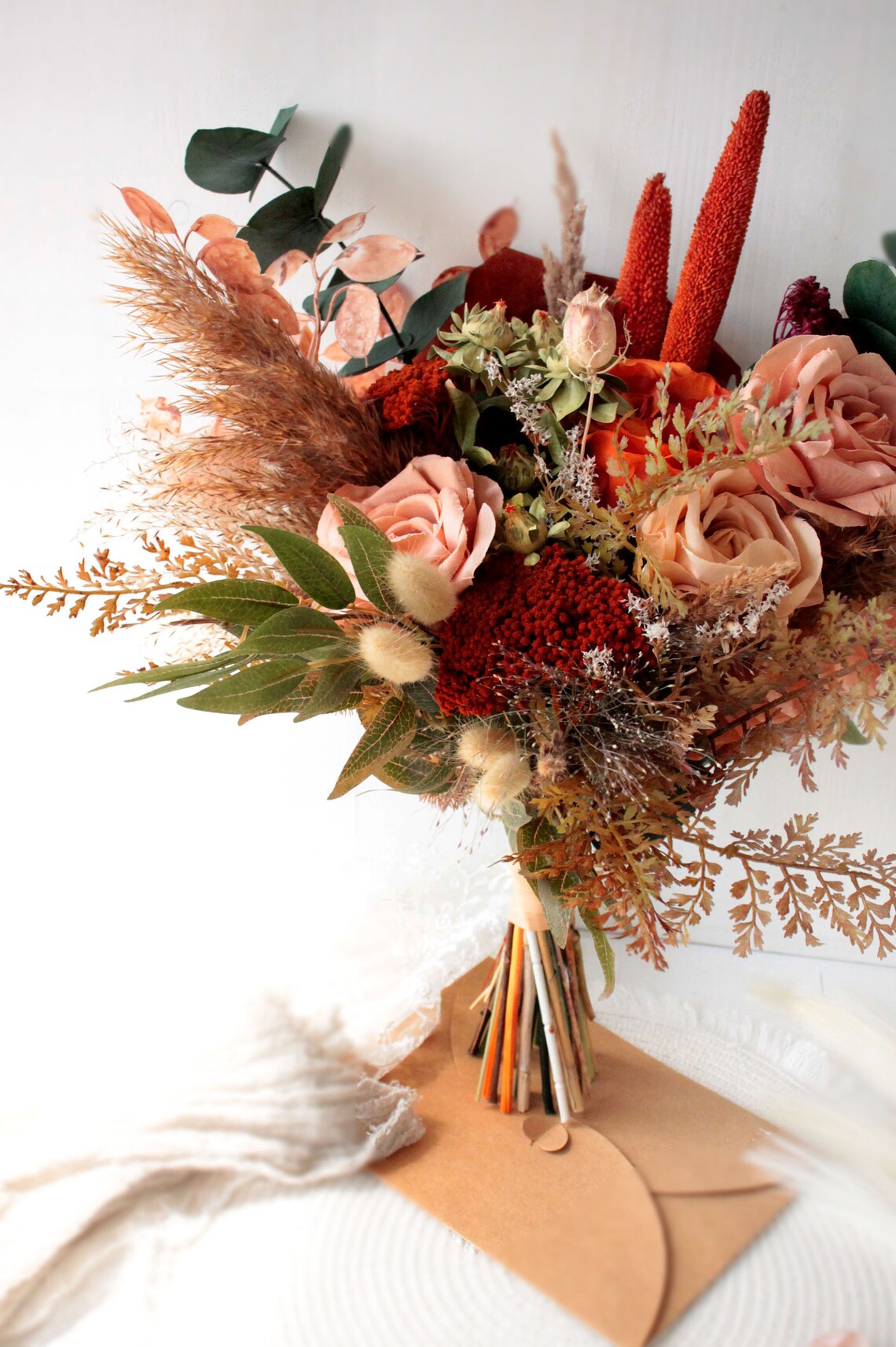 Terracotta Dust Flowers of Beige Rosesfall Weddingboho | Etsy