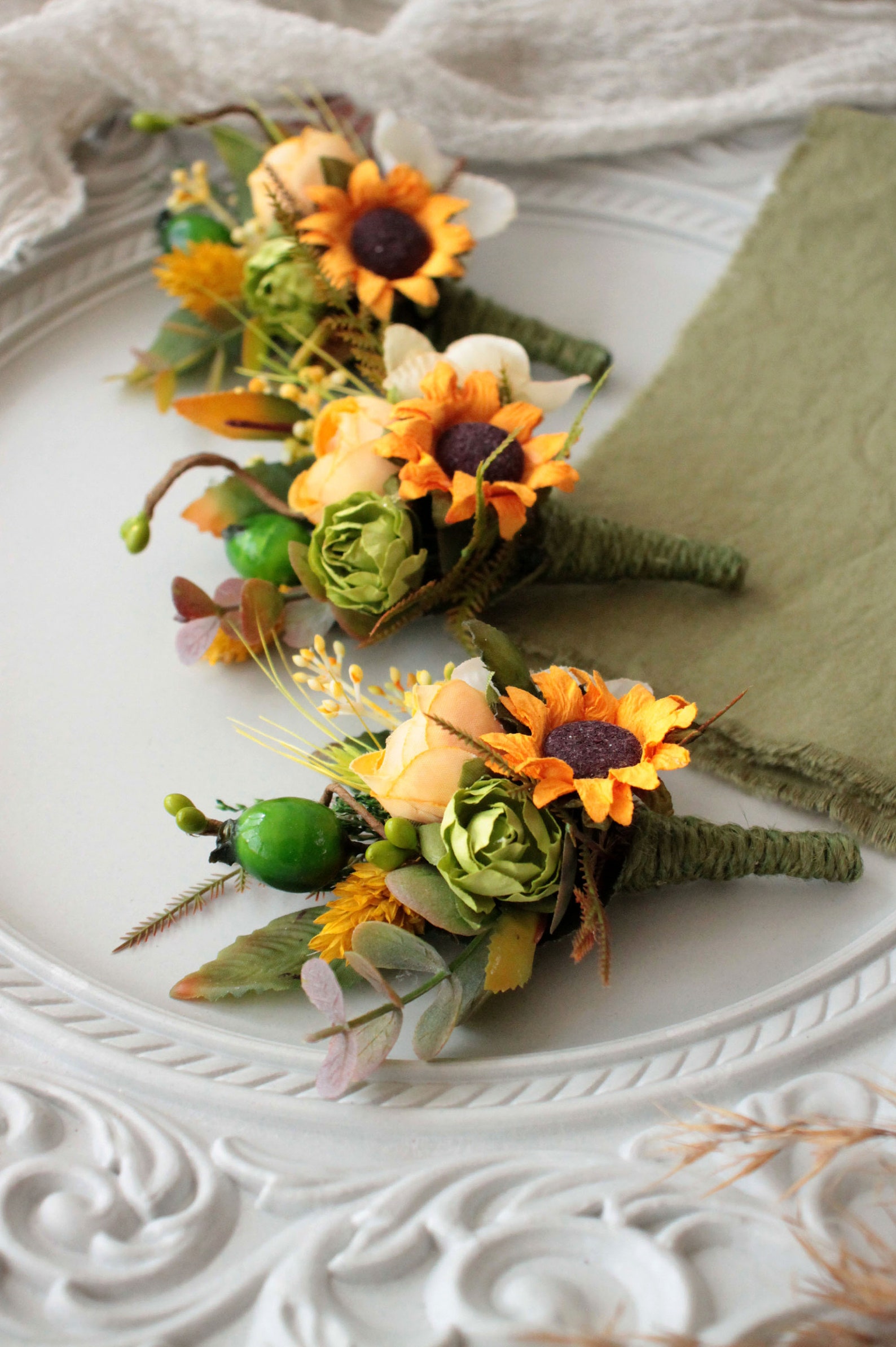 Rustic Sunflower Boutonniere, Faux Wedding Groom Accessory Floral Lapel ...