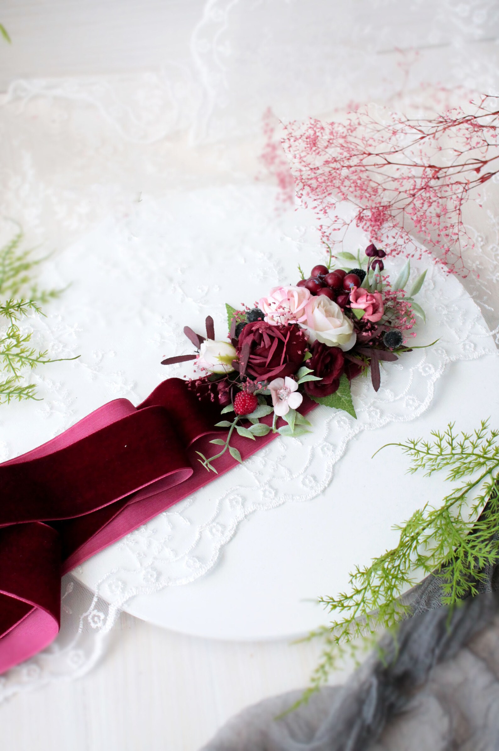 Burgundy Blush Pink Flower Beltbridal Accessorieswedding - Etsy