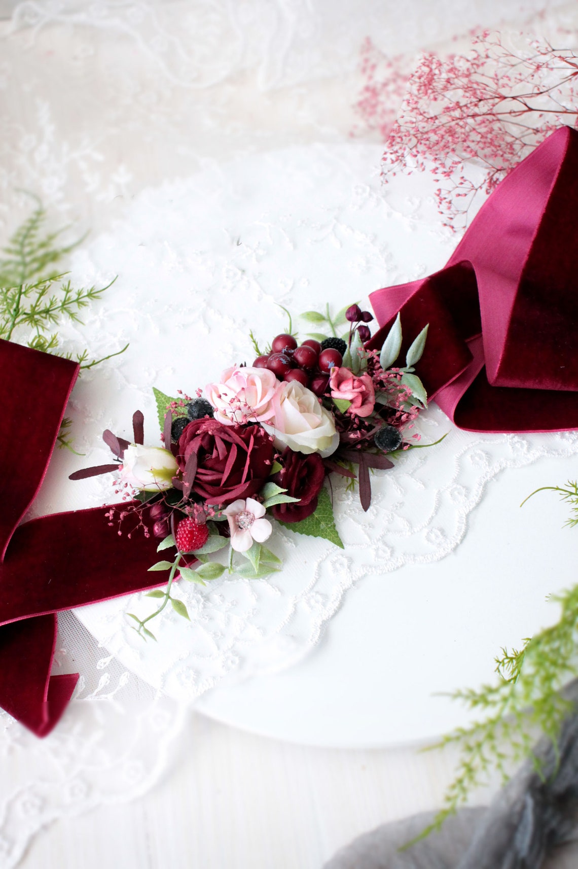 Burgundy Blush Pink Flower Beltbridal Accessorieswedding - Etsy
