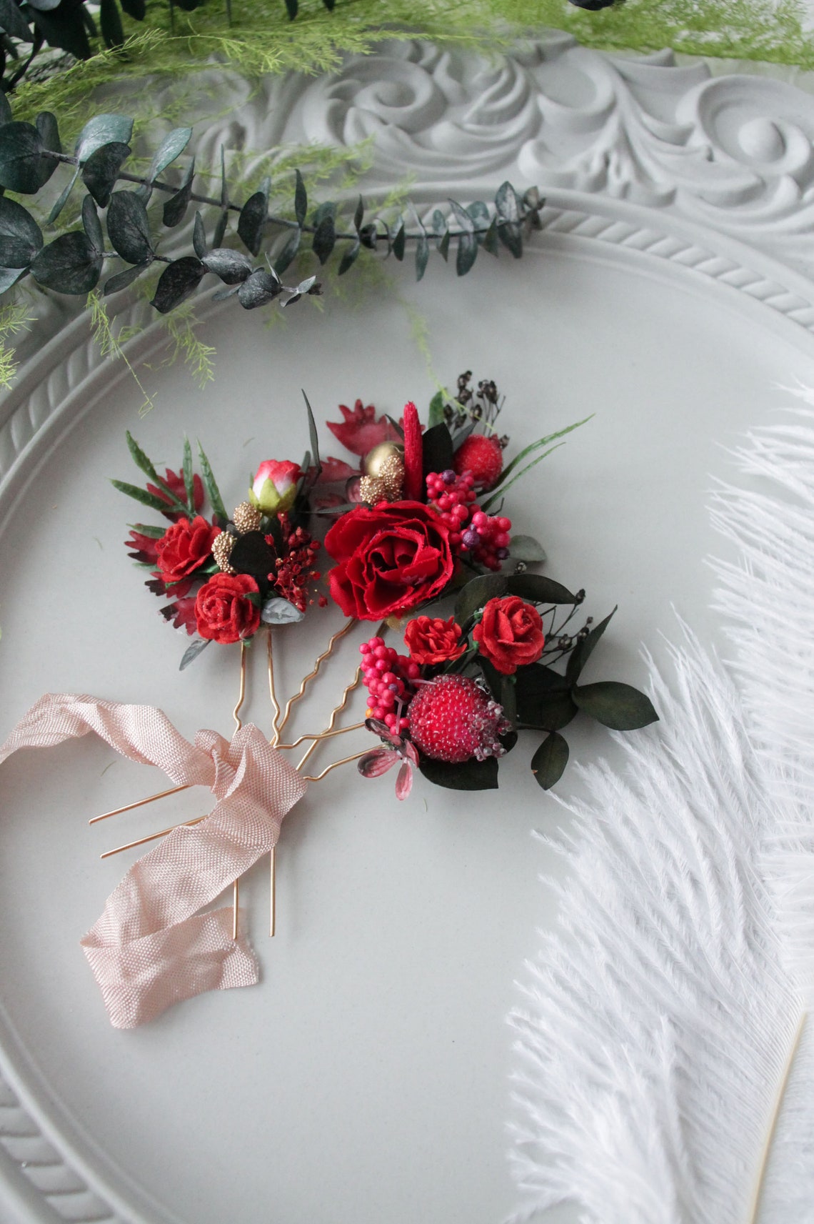 Red Flower Hair Pinsflower Hair Pinswedding - Etsy