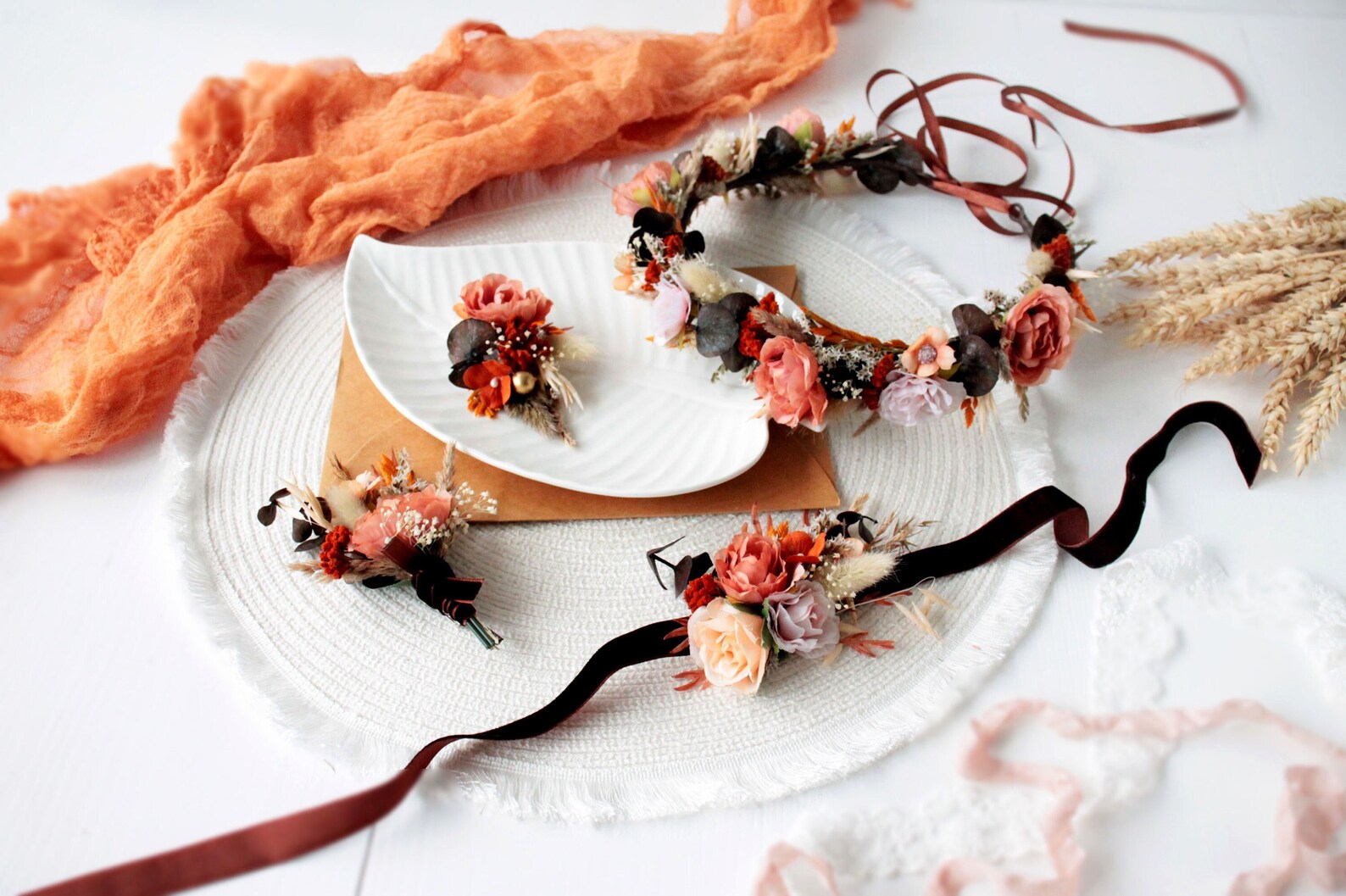 Brown Flower Crown Rustic Wedding Crownautumn Floral - Etsy