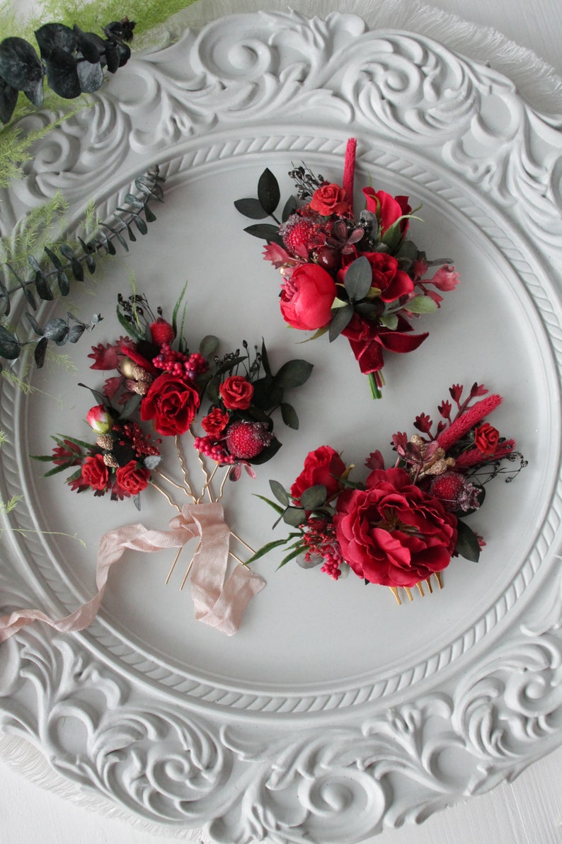 Red Flower Hair Pinsflower Hair Pinswedding - Etsy