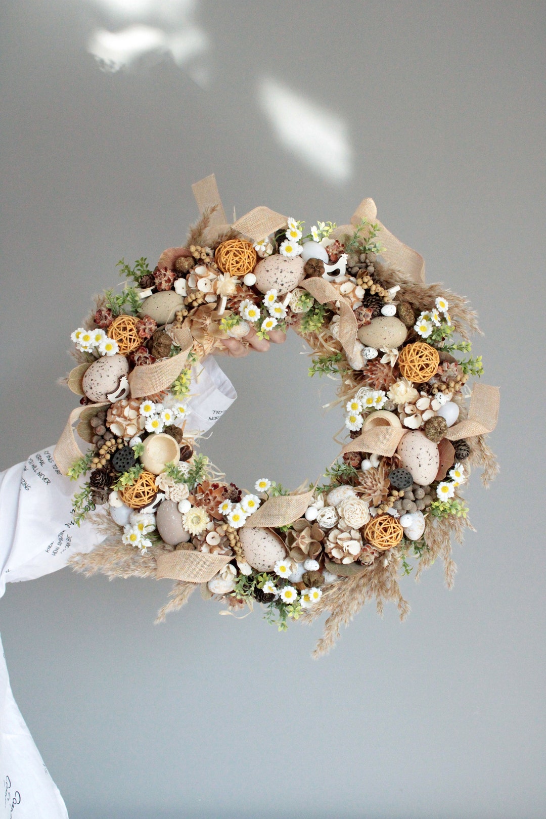 Dried Flowers Wreath,easter Decor,easter Gift,easter Rustic Wreath,door ...