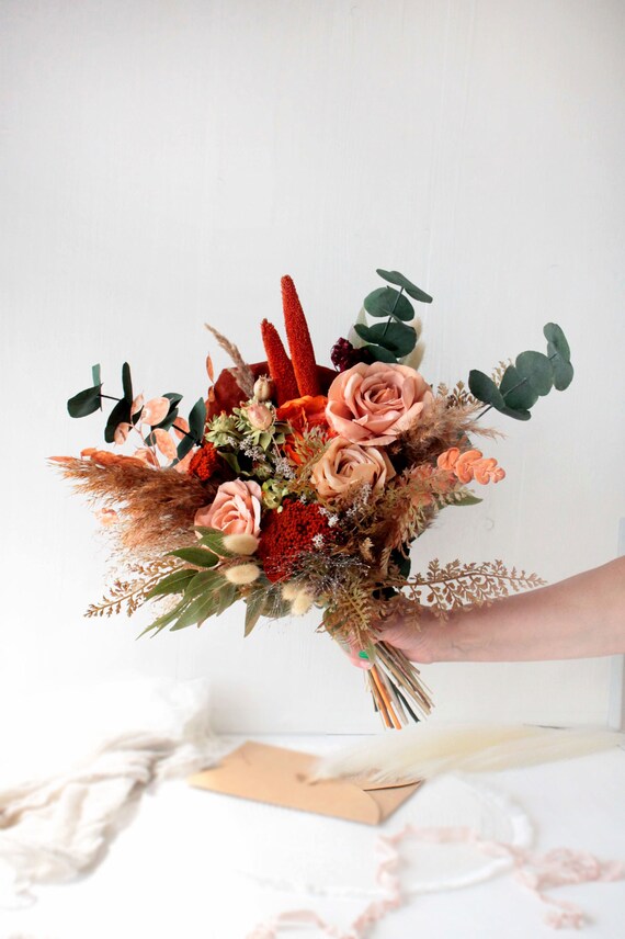 Terracotta Dust Flowers of Beige Rosesfall Weddingboho | Etsy