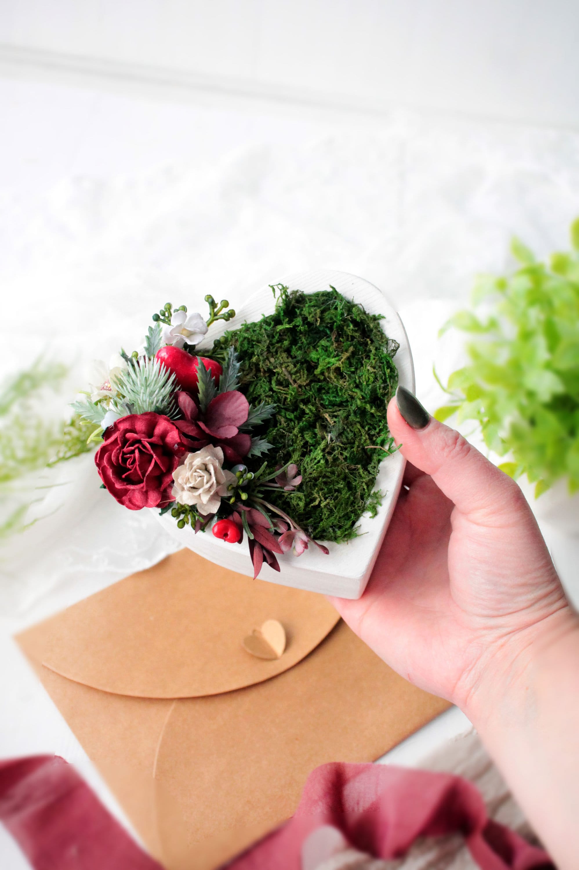 Burgundy flower ring holder Rustic ring box Woodland | Etsy