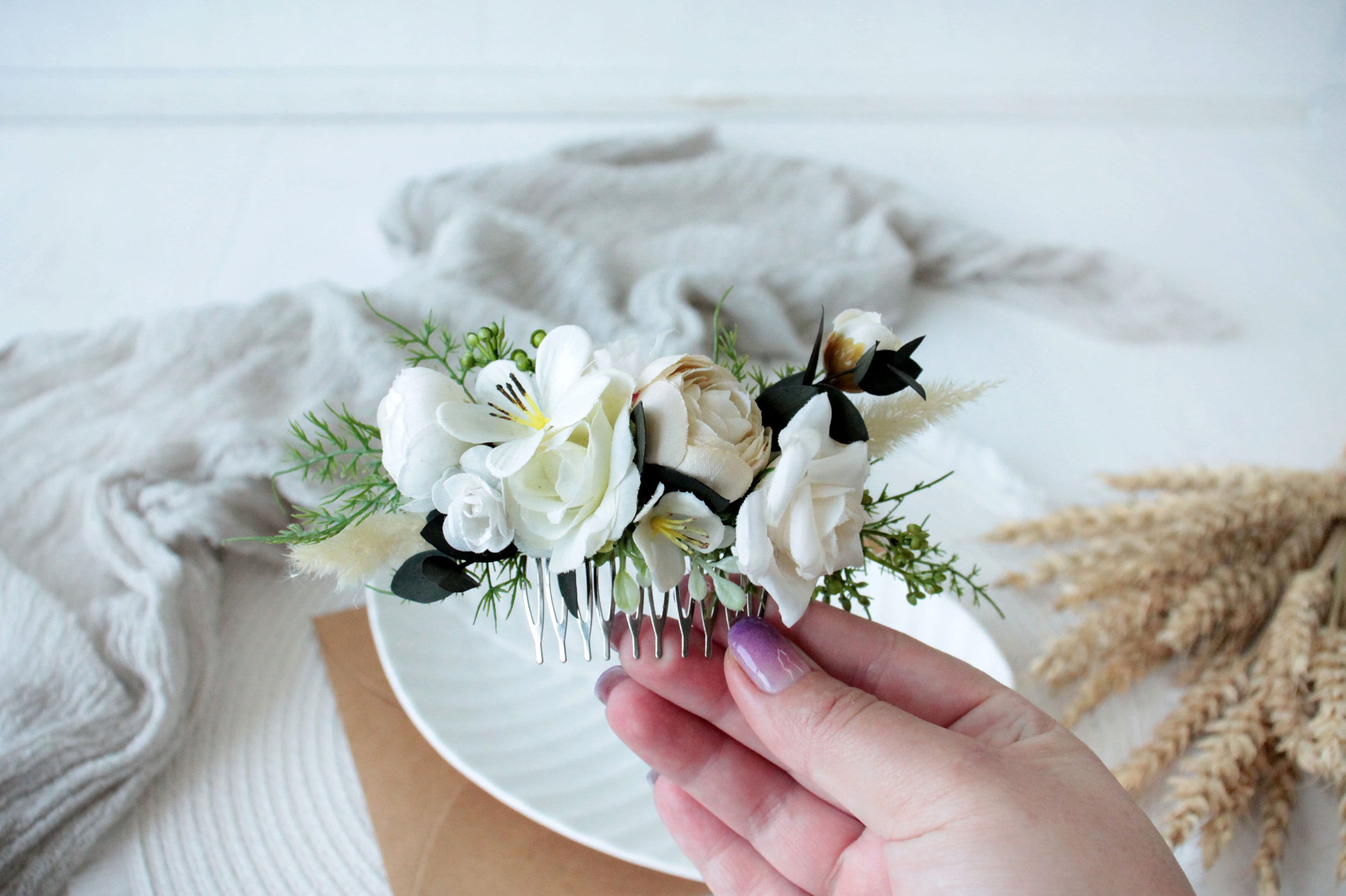 Ivory flower comb weddingRustic floral hair combBridal hair | Etsy