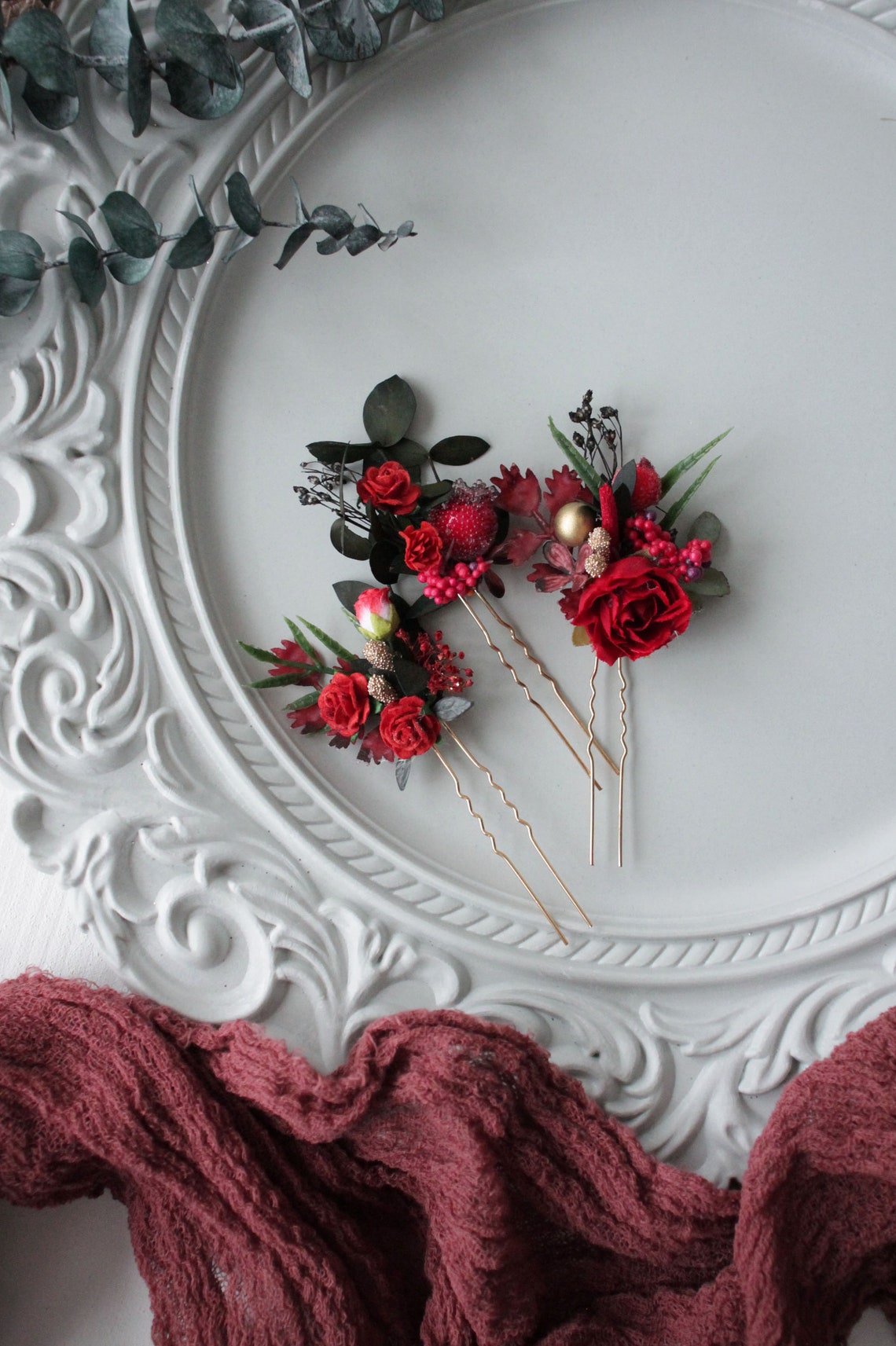 Red Flower Hair Pinsflower Hair Pinswedding - Etsy