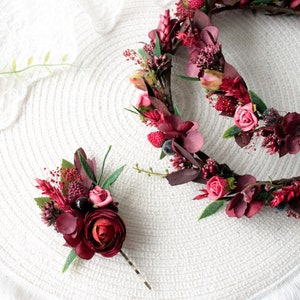 Burgundy Flower Crown,burgundy Crown With Raspberries,maroon Wedding ...