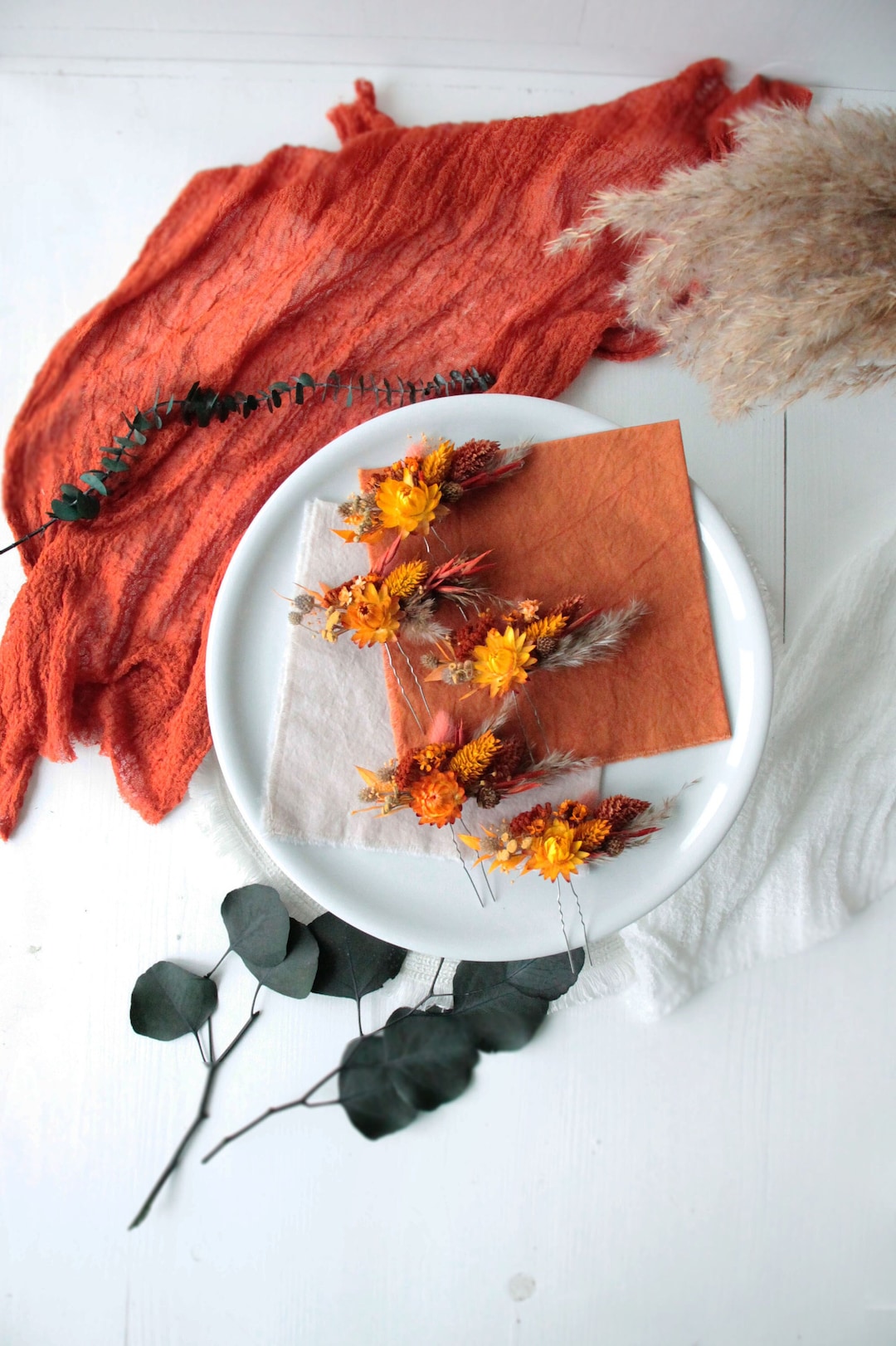 Flower Hair Pins Rustic,burnt Orange Rust Hair Pins,rustic Wedding Clip ...