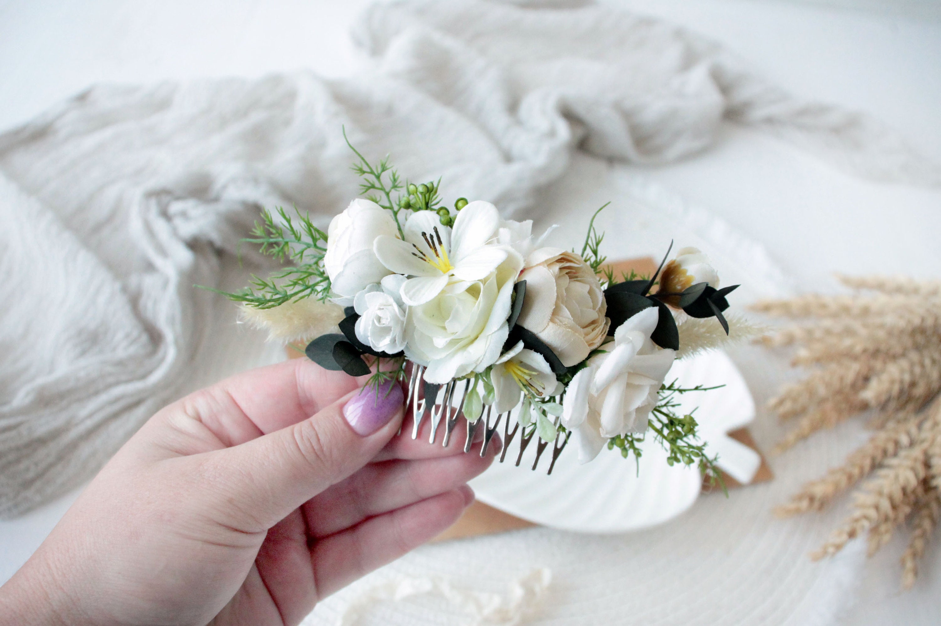 Ivory flower comb weddingRustic floral hair combBridal hair | Etsy