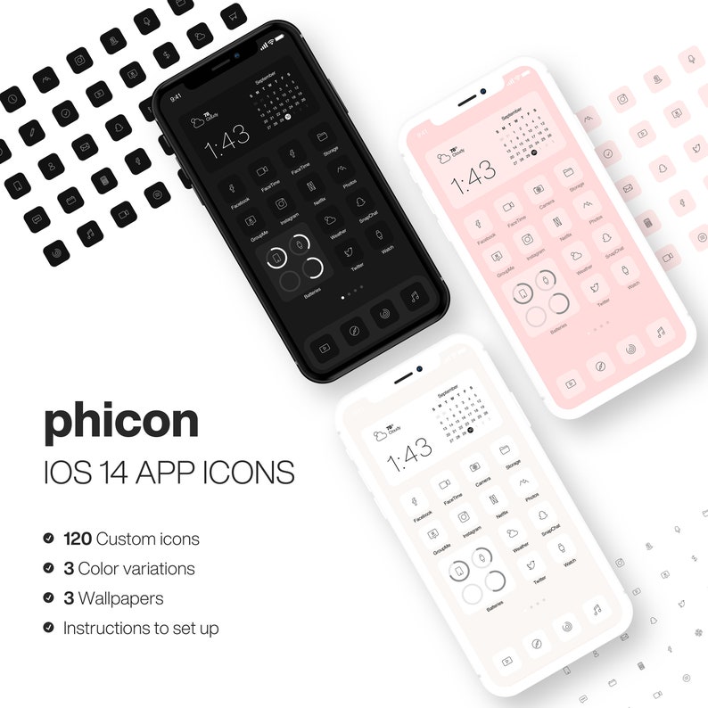 Ios 14 App Home Screen Icons Black, Pink, White, Neutral - Etsy