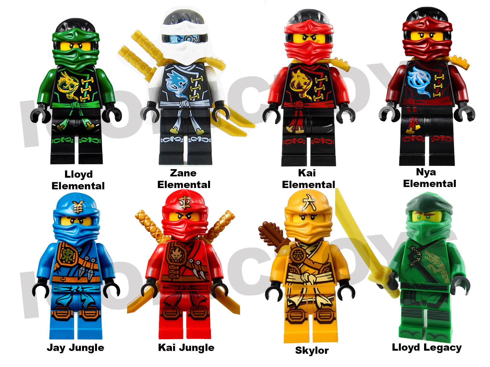 Ninjago Lego Custom Minifigures Jay Cole Zane Nya Skylor Kai | Etsy UK