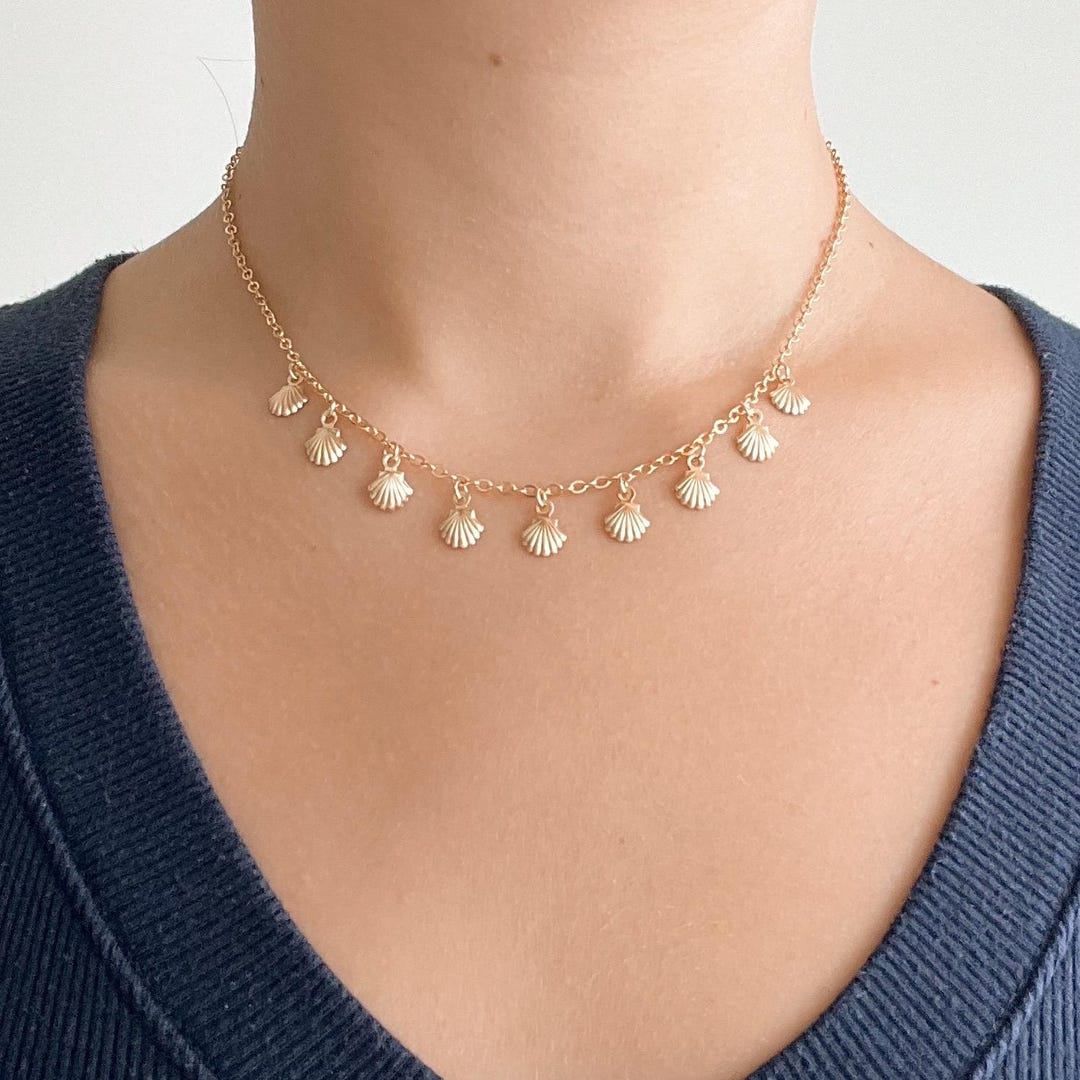 Seashell Choker Necklace (golden Choker Necklace, 14 Karat Golden ...