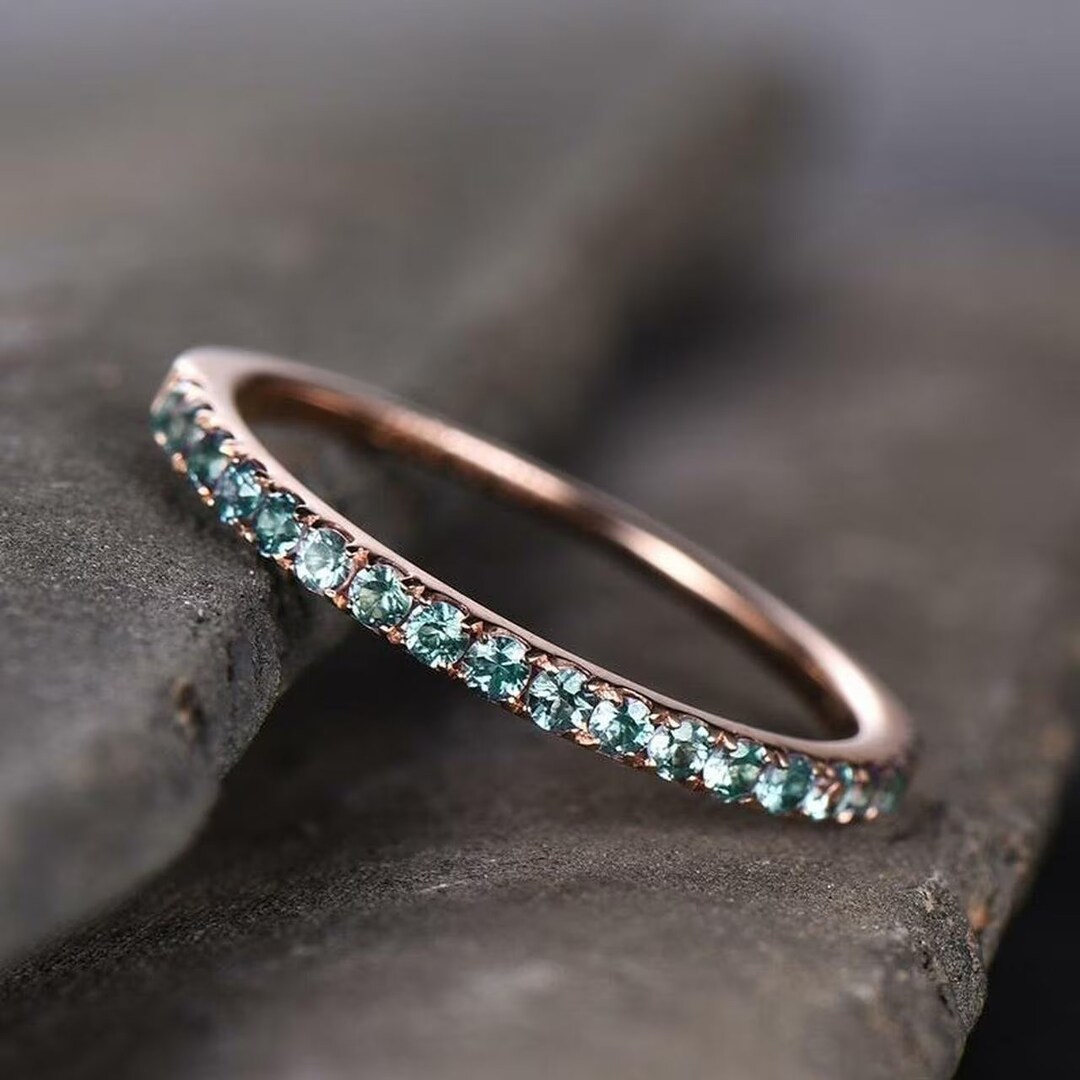 Unique Alexandrite Ring, Half Eternity Wedding Band Ring, Sterling ...