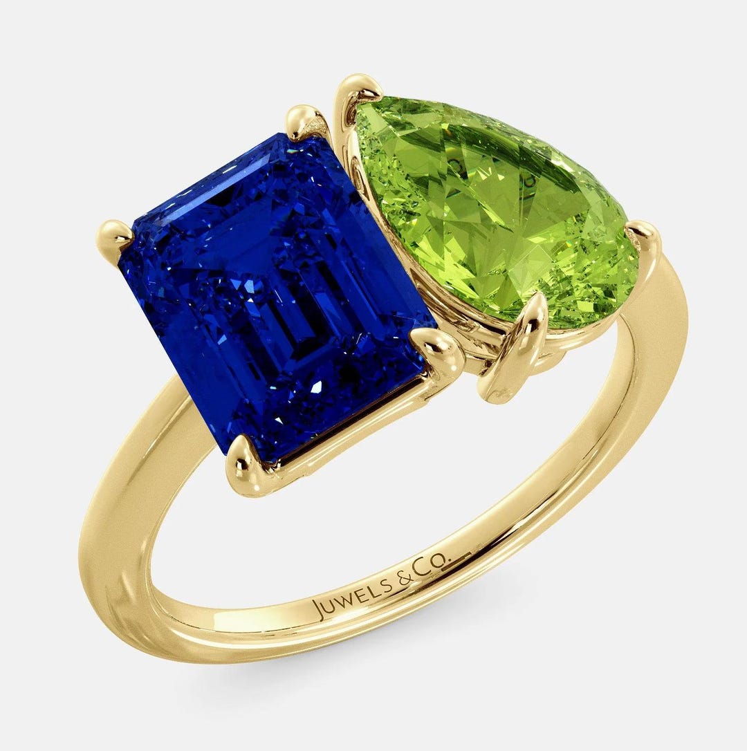 Vintage Peridot Wedding Band 14k Solid Gold Ring Cluster 2 Stone ...