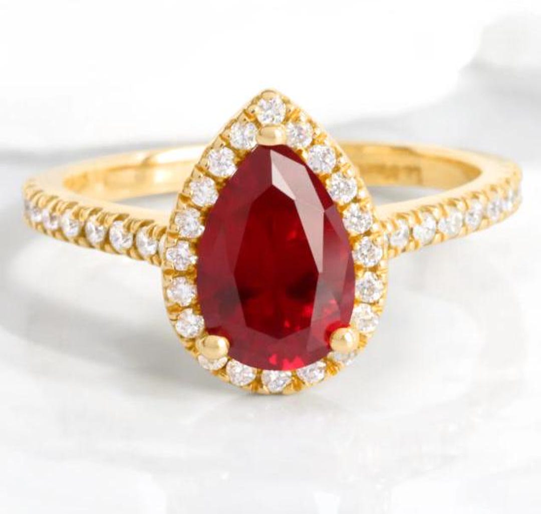 14k Ruby Ring, Solid Gold Ruby Wedding Band for Women, Minimalist ...