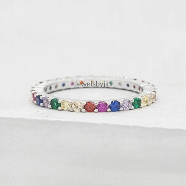 Rainbow Eternity Ring - Etsy