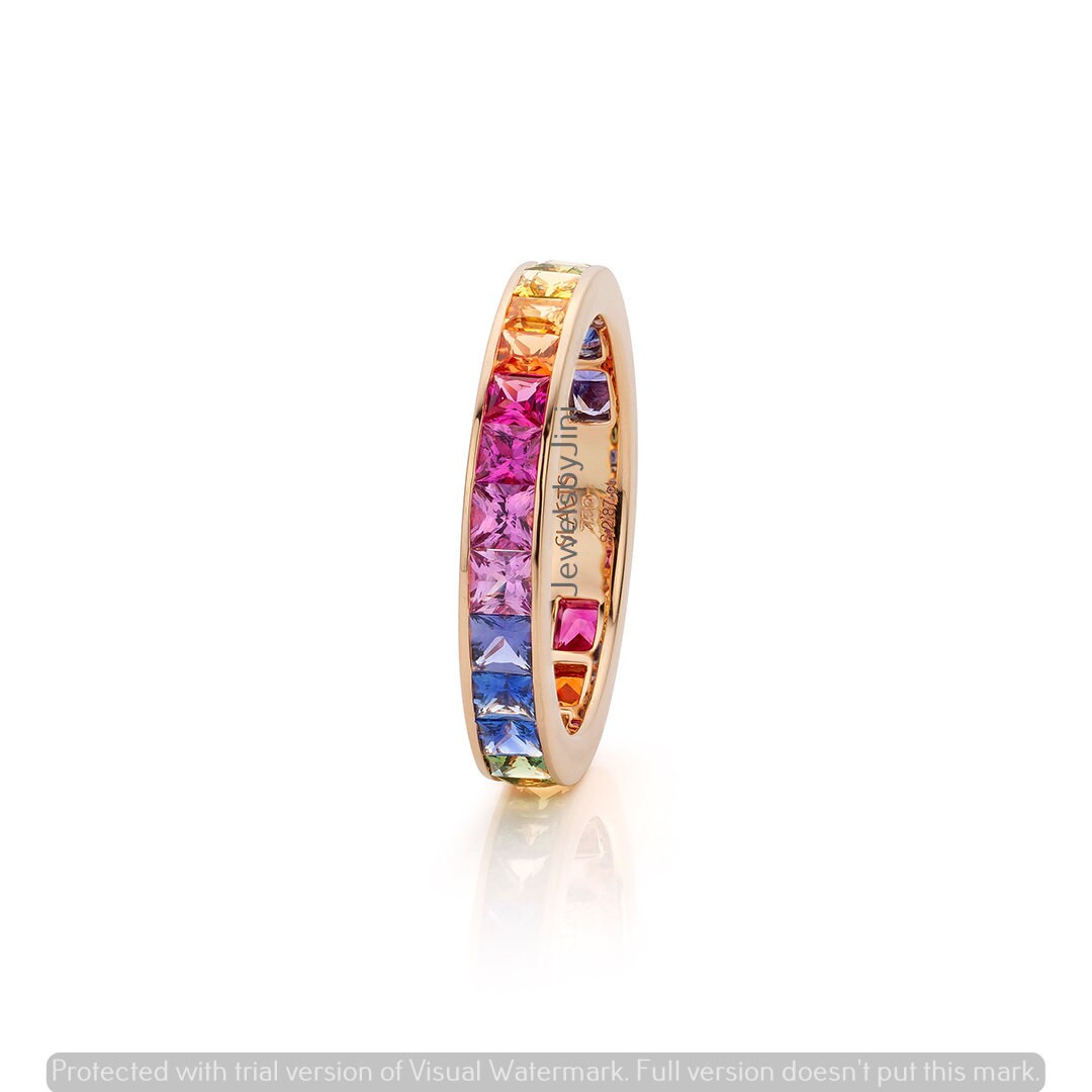 Rainbow Gemstone Ringeternity Ringnatural Multi Sapphire - Etsy