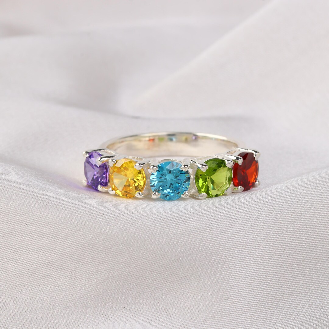 Cluster Ring Rainbow Sapphire 14K Gold for Women Multicolor Yellow ...