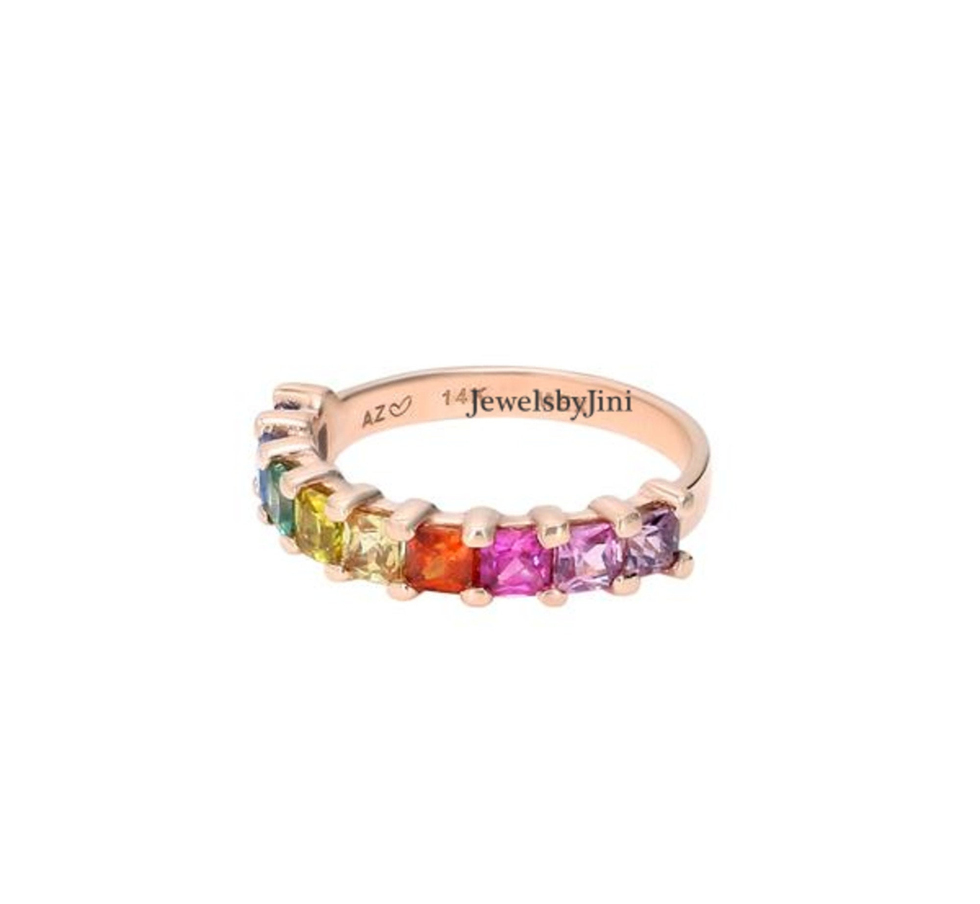 Rainbow Gemstone Ring Natural Multi Sapphire Band 14K Solid - Etsy