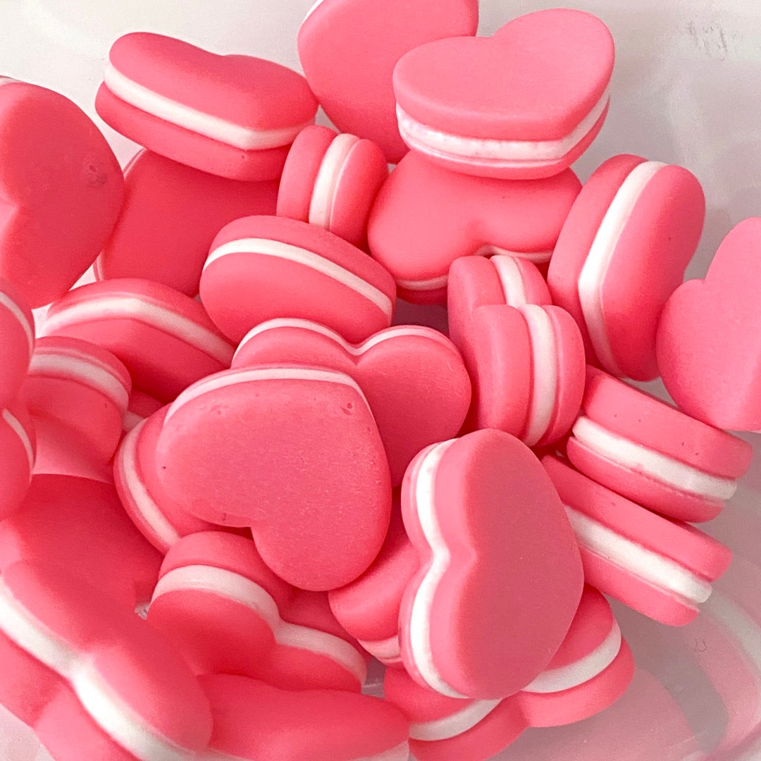 Mini Dark Pink Heart Macaron / Set of 5 / Faux Cookie Cabochon / Candy ...