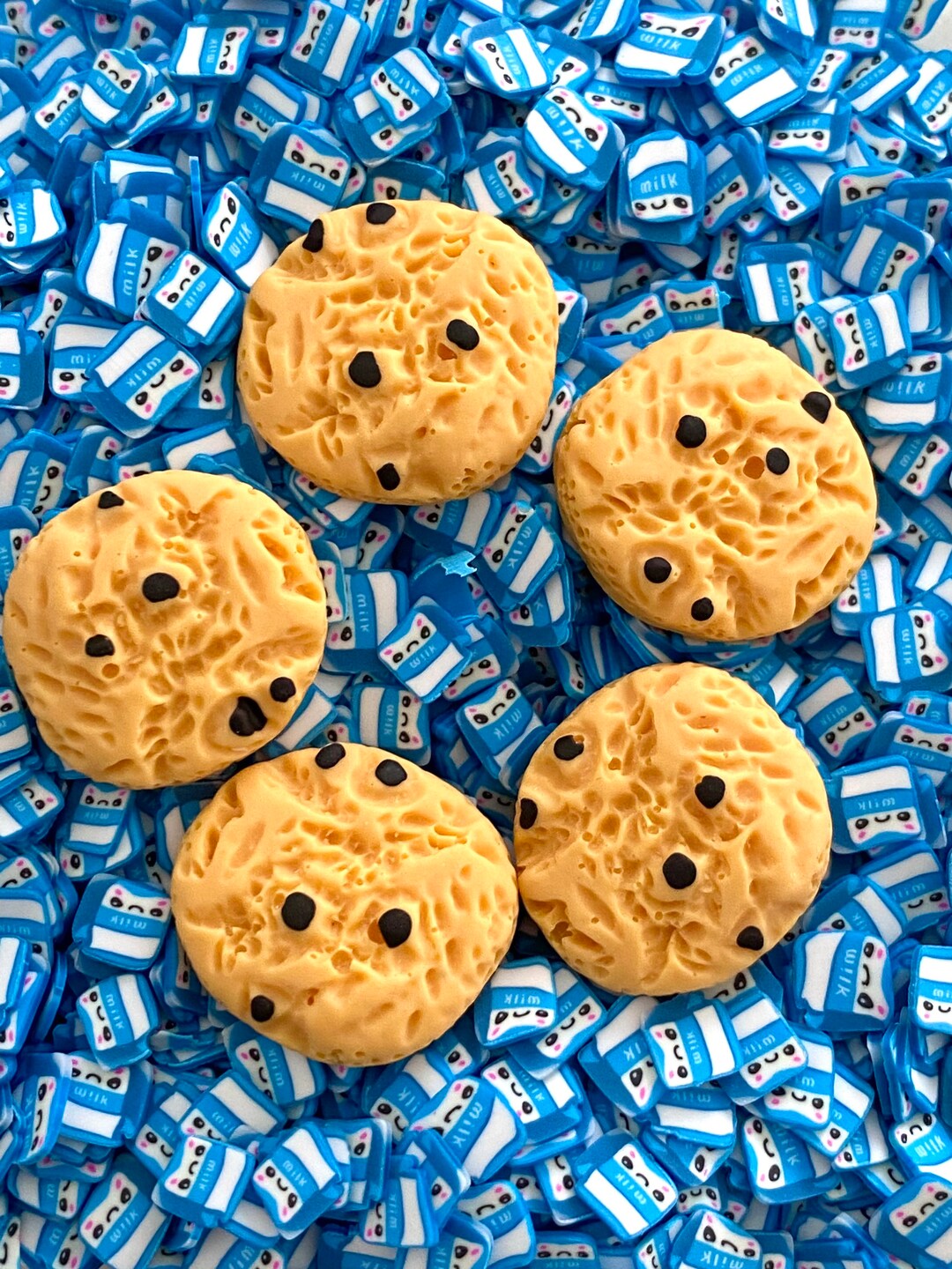 Fake Milk and Cookies / Set of 5 Mini Chocolate Chip Cookies & Small ...