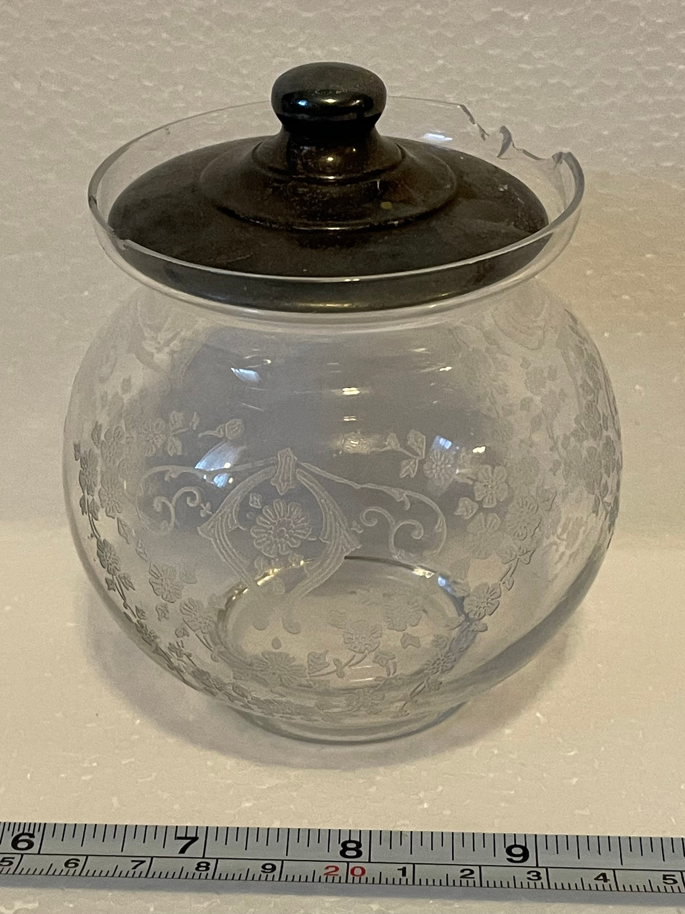 Vintage Cambridge Etched Glass Jam Jelly Jar Mustard Pot Lid Damaged - Etsy