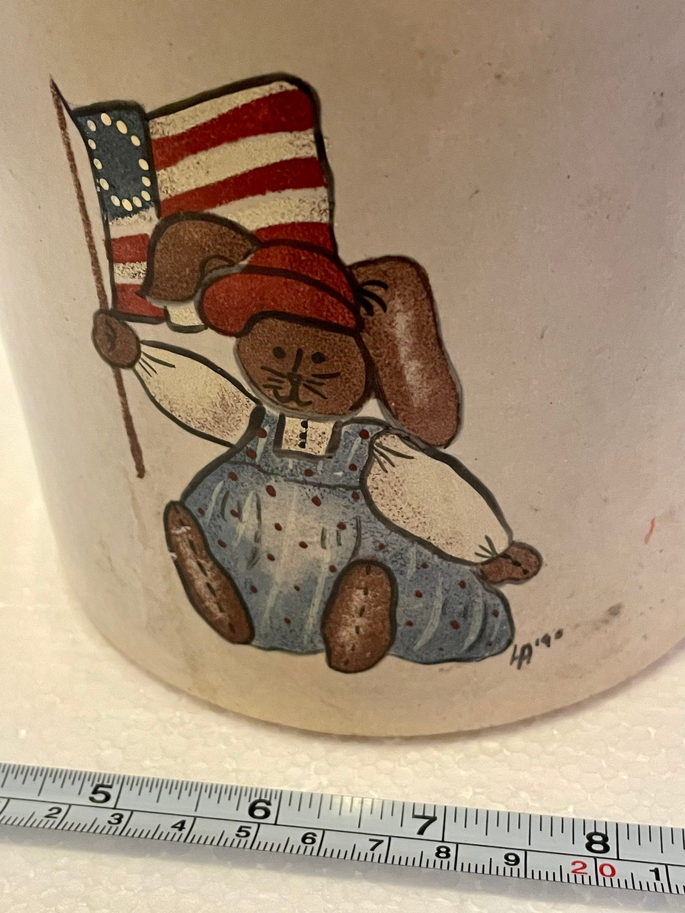 Vintage Robinson Ransbottom Bunny Rabbit America Flag High Jar Crock 2 ...