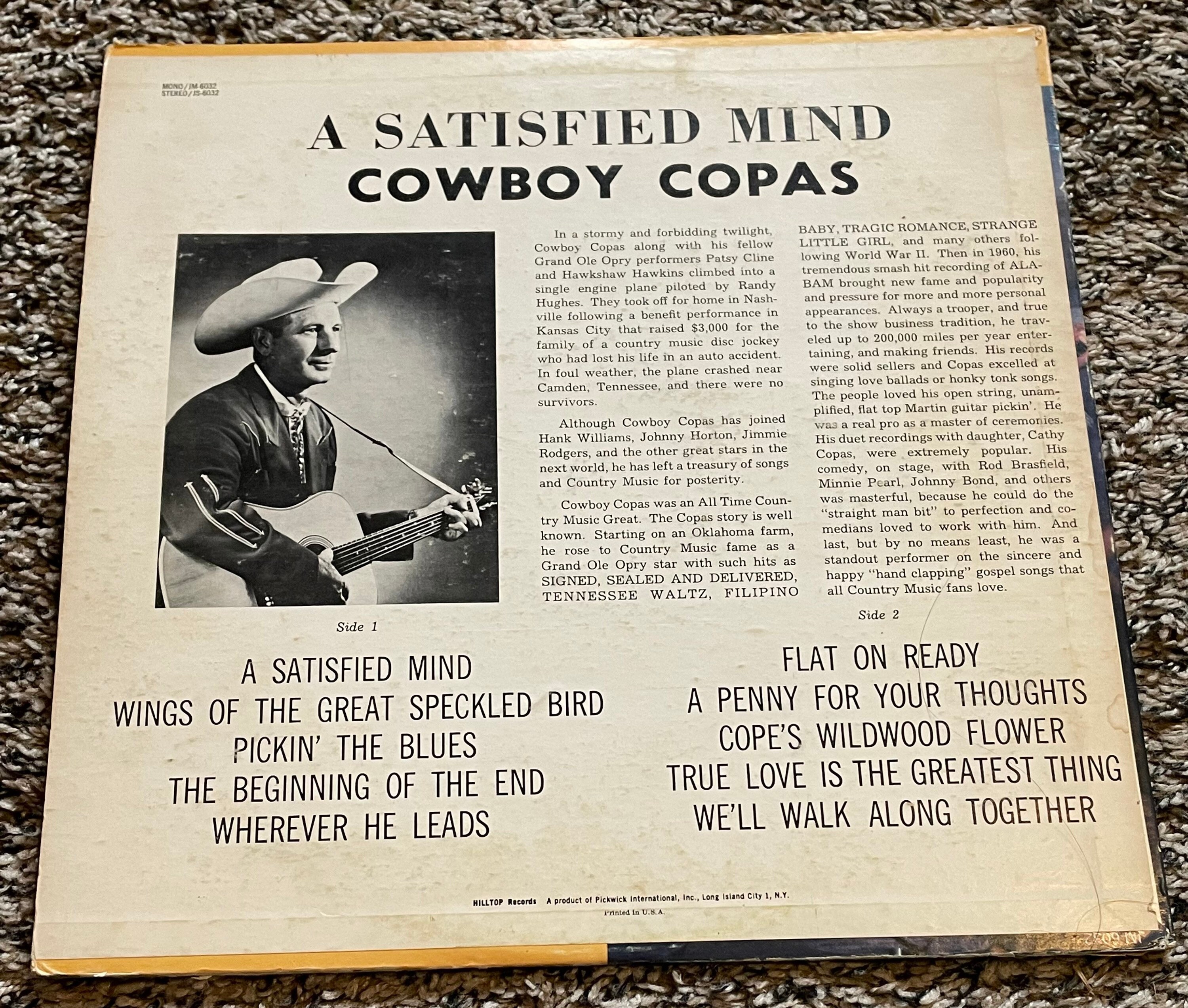 Vintage Cowboy Copas A Satisfied Mind Vinyl Record Album - Etsy