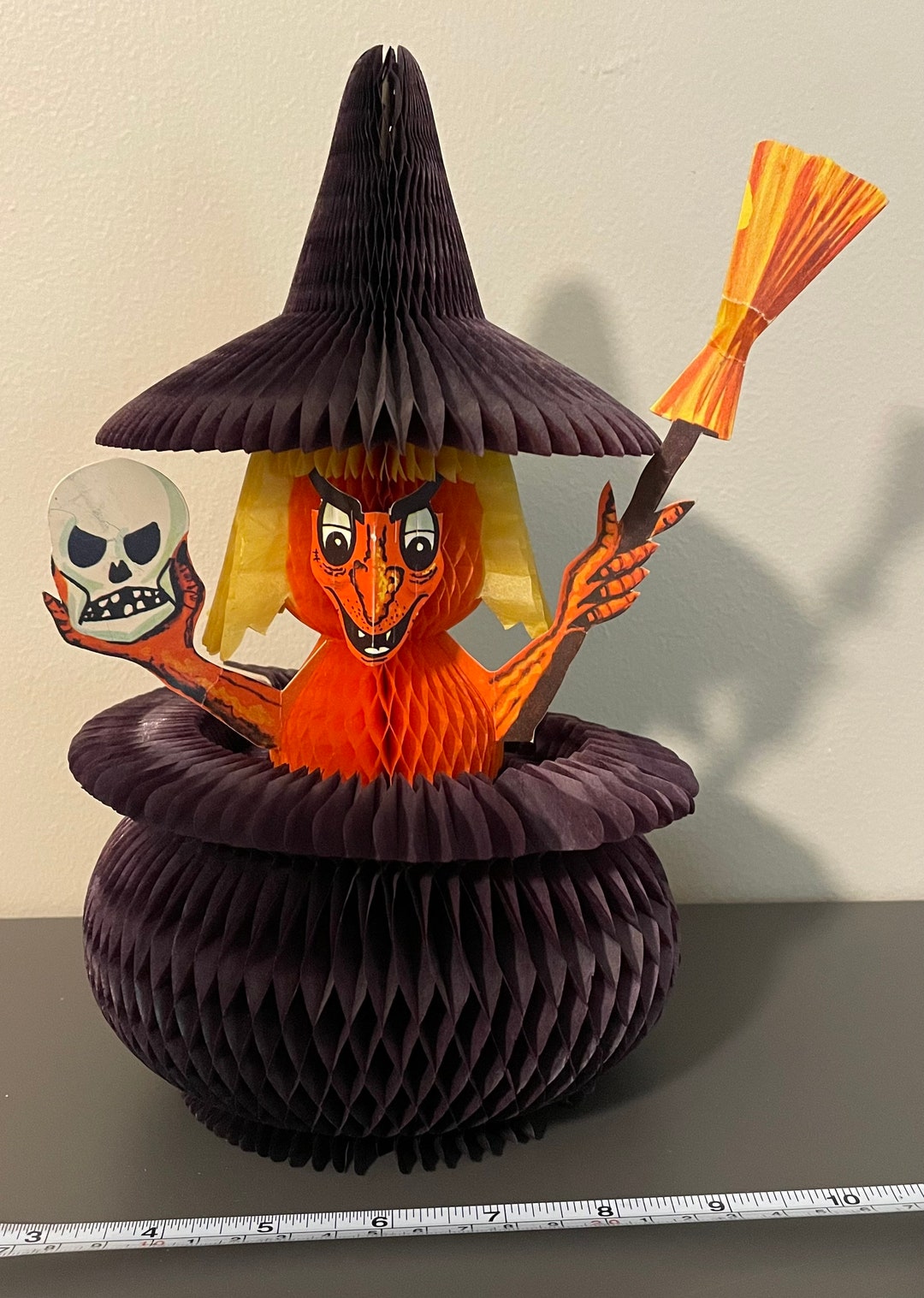 Vintage Witch Cauldron Broom Skull Centerpiece Honeycomb Handmade in ...