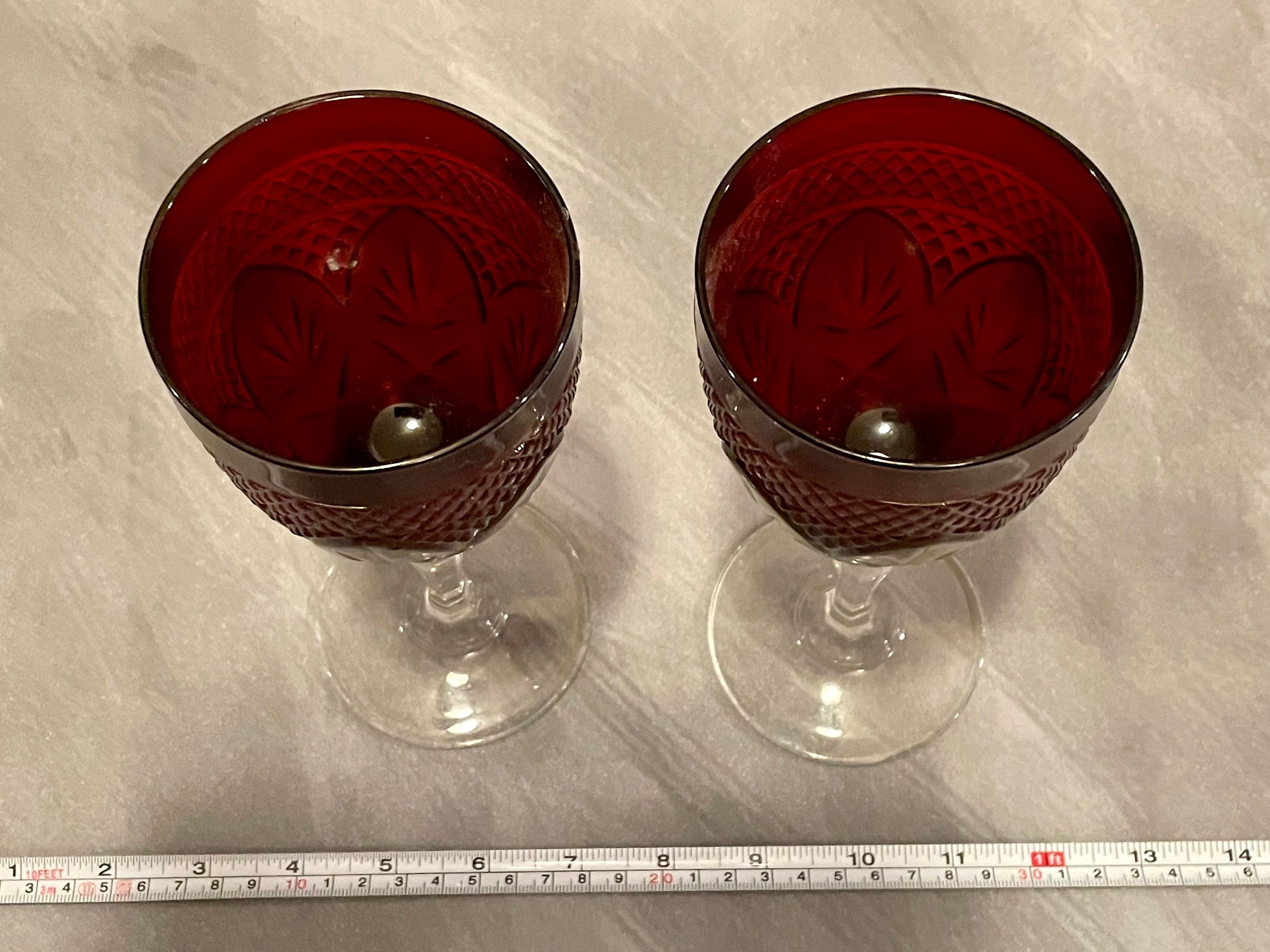 2 Vintage Luminarc Ruby Red Crystal D Arques Durand Wine Glass Water ...