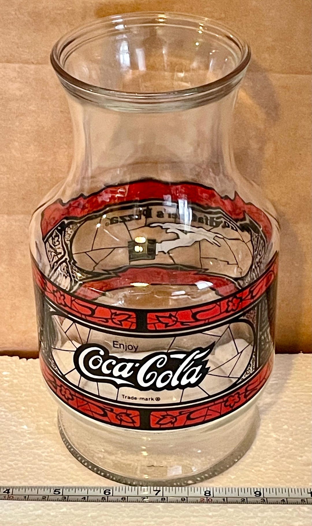 Vintage Coca Cola Godfathers Pizza Glass Carafe Pitcher Anchor Coke Lid ...