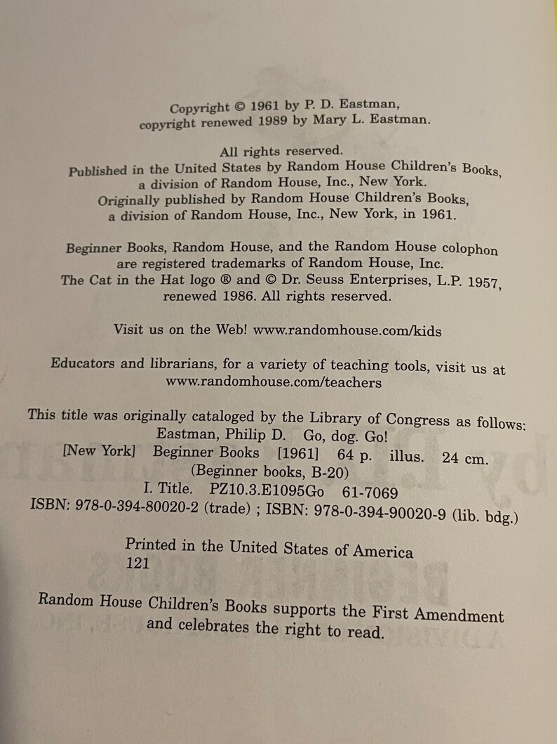 Vintage Go Dog Go Book by P.D. Eastman Dr Seuss 1989 - Etsy