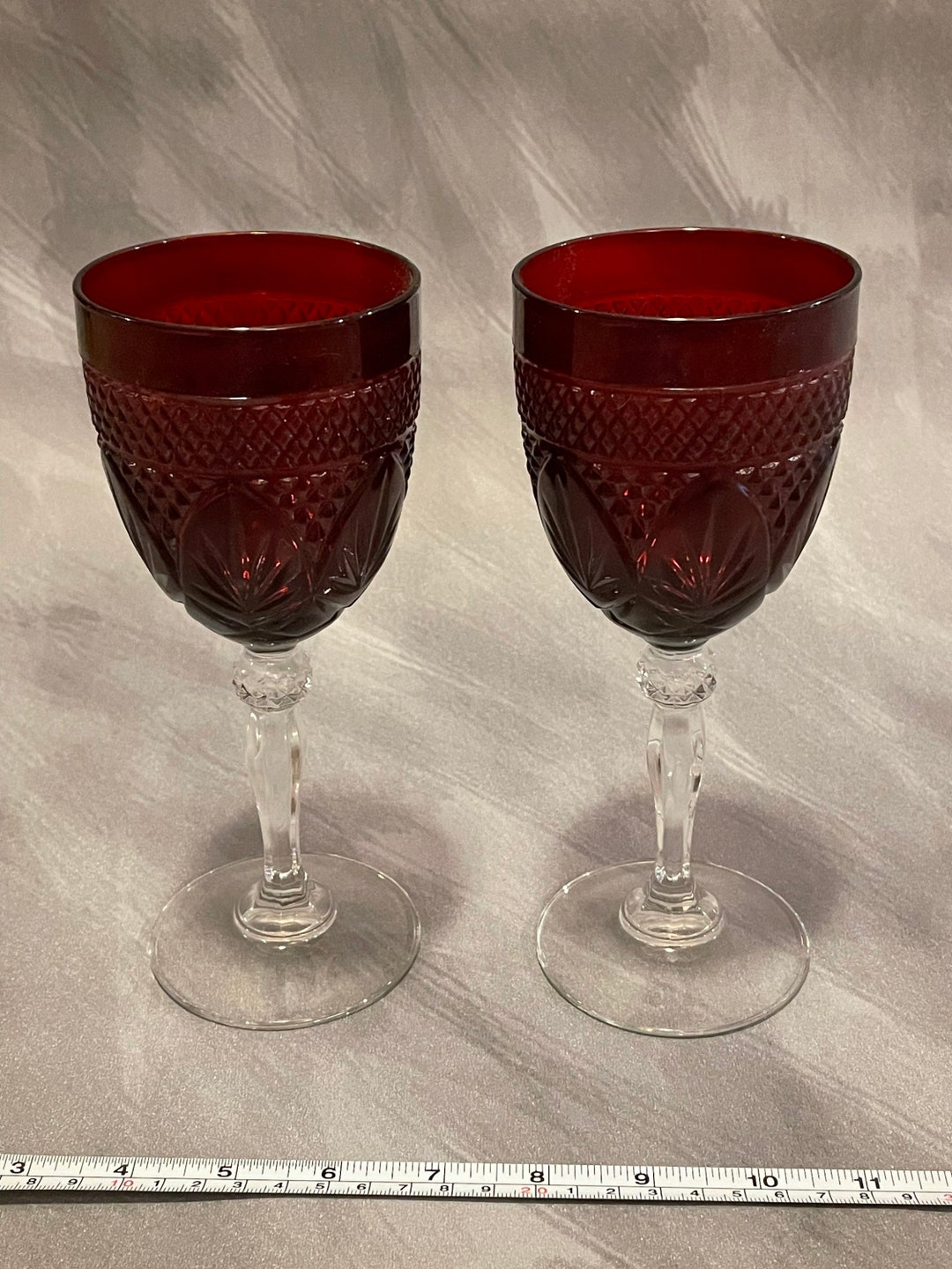 2 Vintage Luminarc Ruby Red Crystal D Arques Durand Wine Glass Water ...
