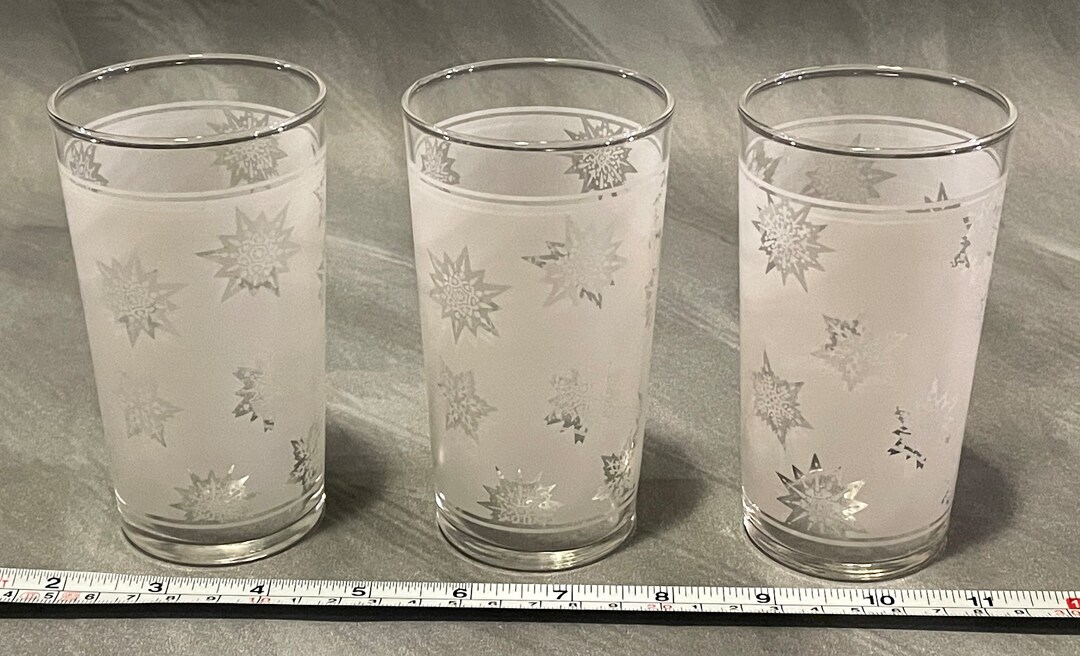 3 Vintage Federal Glass Cups Frosted Snowflakes MCM - Etsy