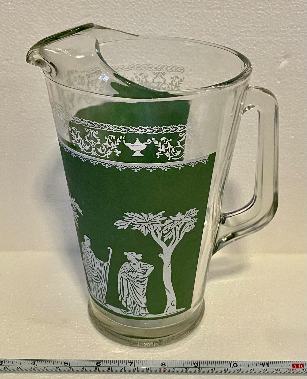 Vintage Jeannette Glass Hellenic Green Pitcher Roman Greek - Etsy