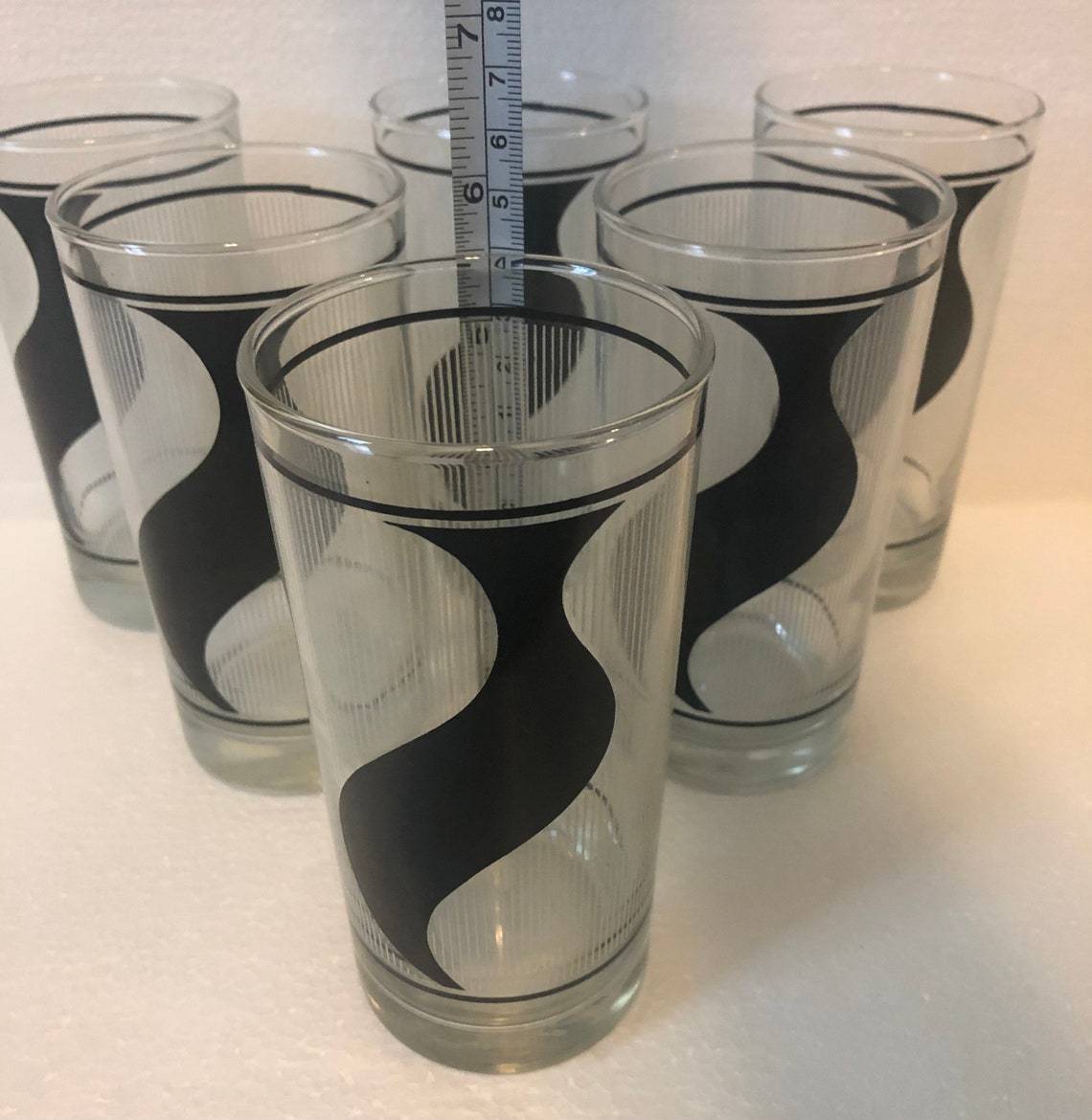 6 Vintage AHC Anchor Hocking Black White Retro Glass Cups 1989 *RARE ...