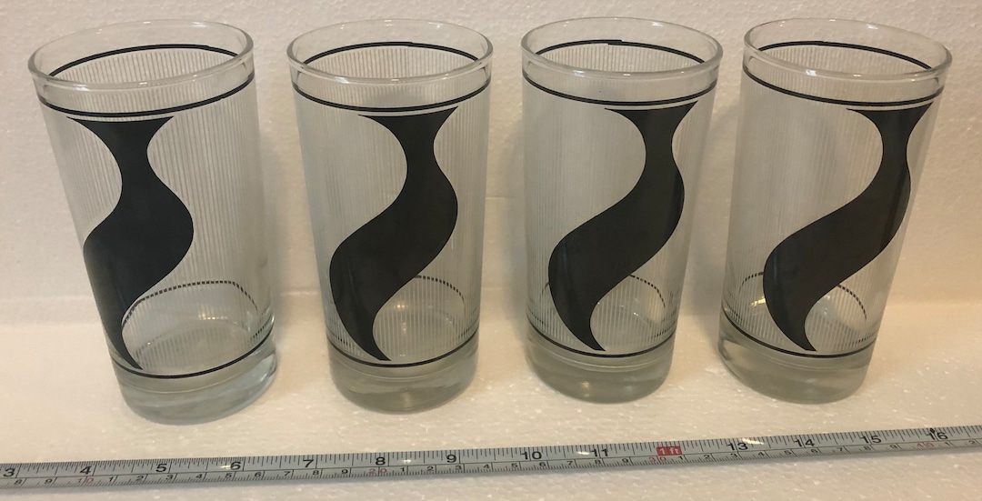 4 Vintage AHC Anchor Hocking Black White Retro Glass Cups 1989 - Etsy