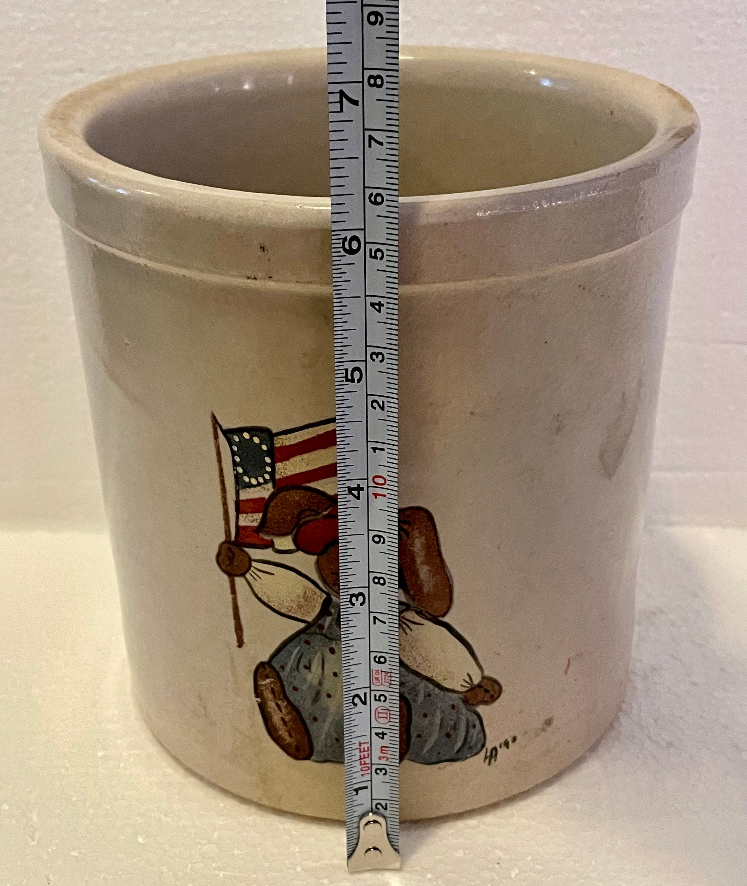 Vintage Robinson Ransbottom Bunny Rabbit America Flag High Jar Crock 2 ...