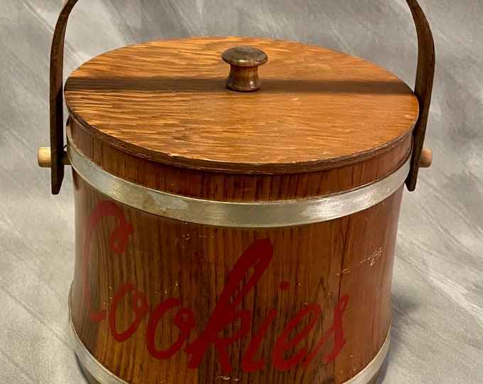 Vintage Cookies Wooden Bucket Container Red Cursive - Etsy