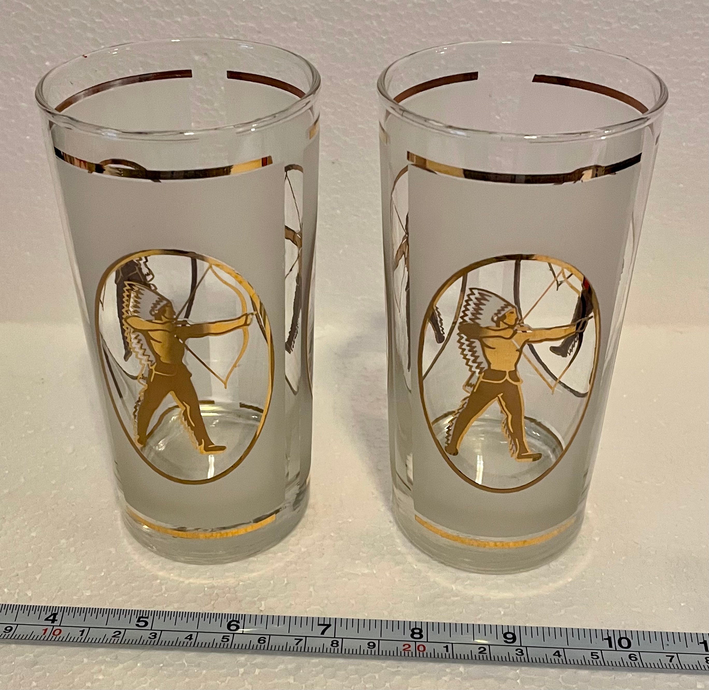 2 Vintage Libbey Glass Cups Native Indian Chief Warrior Gold - Etsy