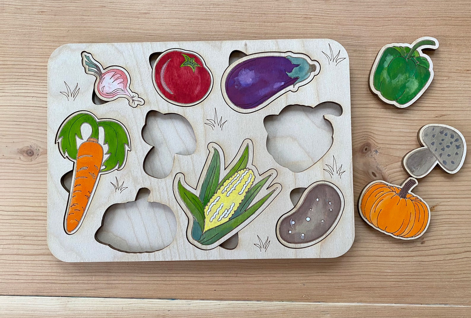 Hand Painted Wooden Vegetable Puzzle | Etsy
