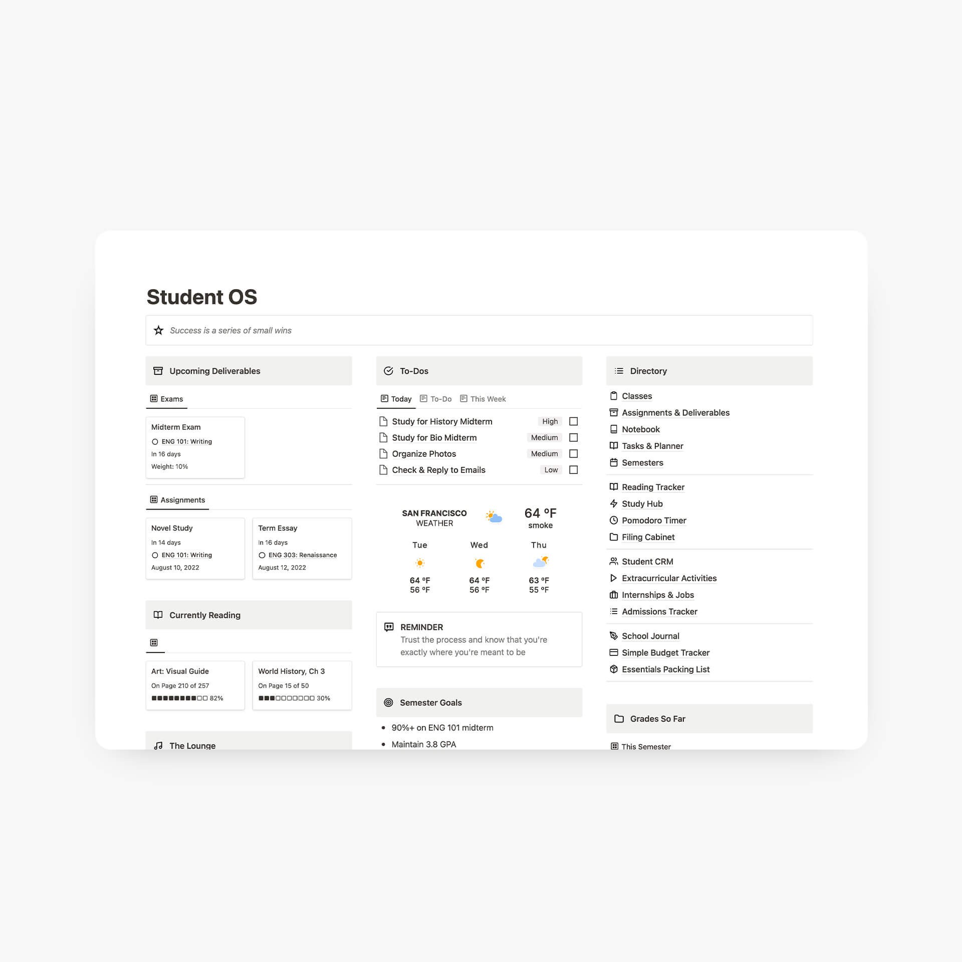 Student OS Notion Template All-in-one Dashboard Assignment - Etsy