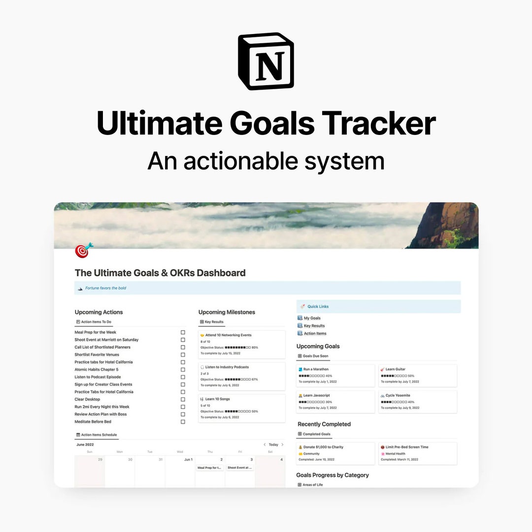 The Ultimate Notion Goals & OKR Template | All-in-one Dashboard | Goals ...