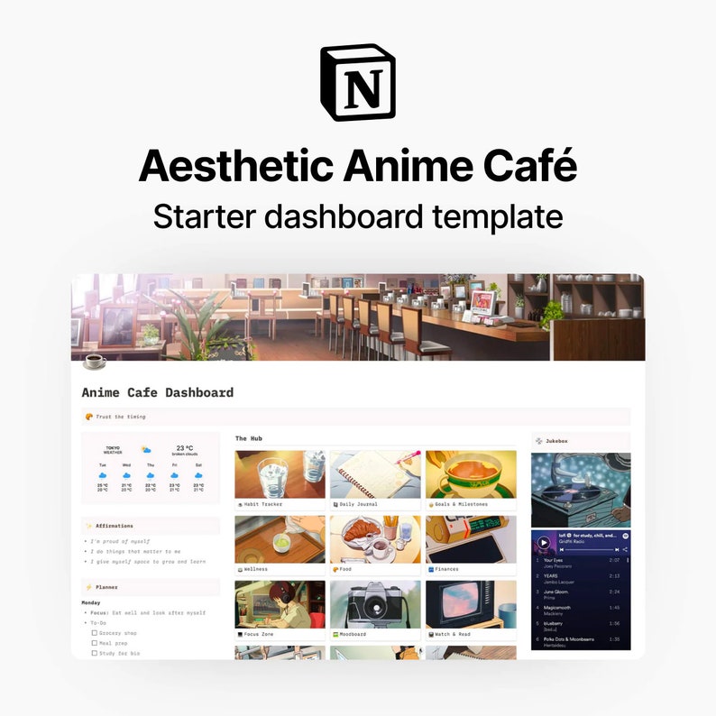 Anime Cafe Notion Dashboard Template | All-in-one Aesthetic Life ...